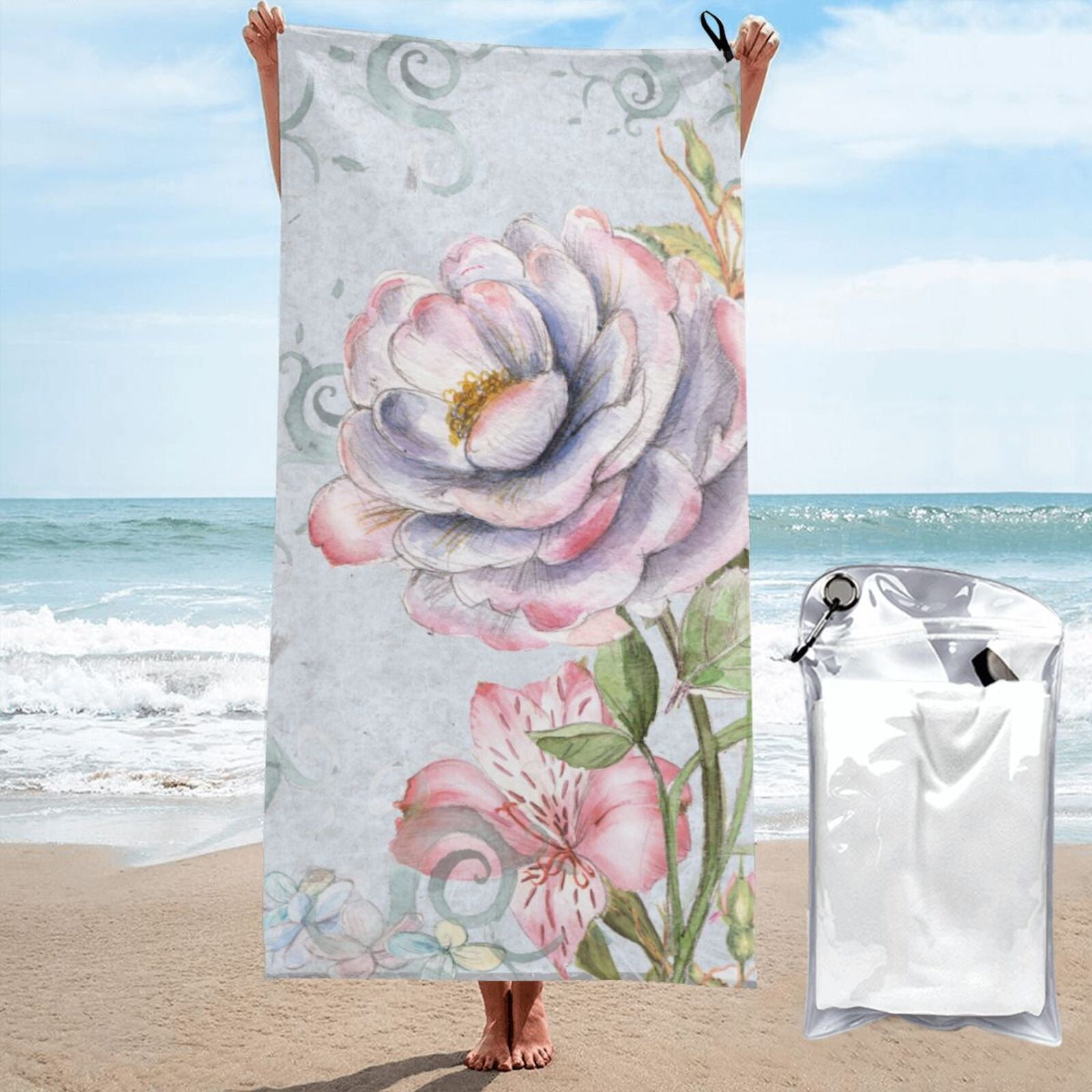 Kll Vintage Rose Microfiber Beach Towel Fast Drying,Extra Large 31.5 ...