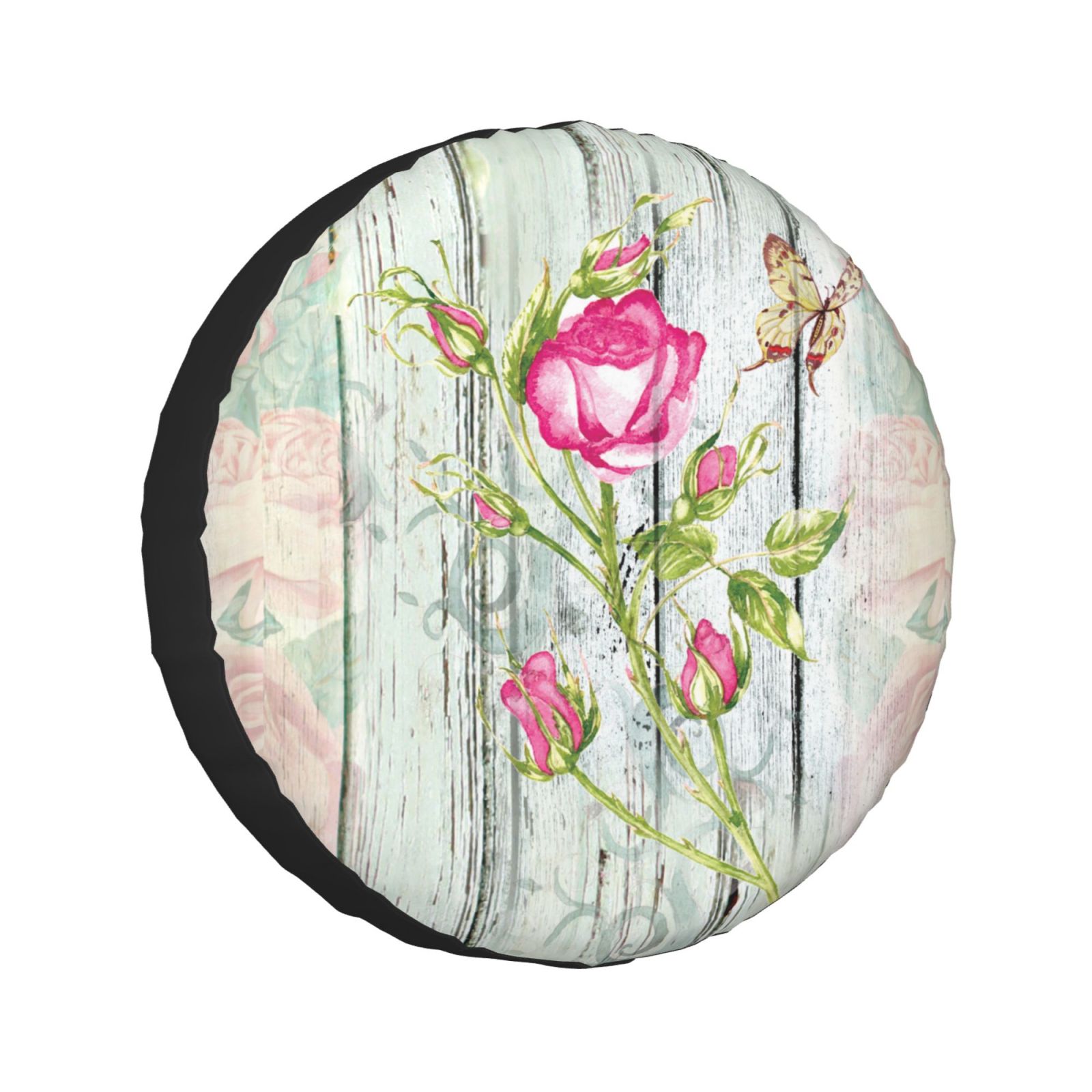 Kll Vintage Wood Background With Floral Tire Cover,Universal Wheel Tire ...