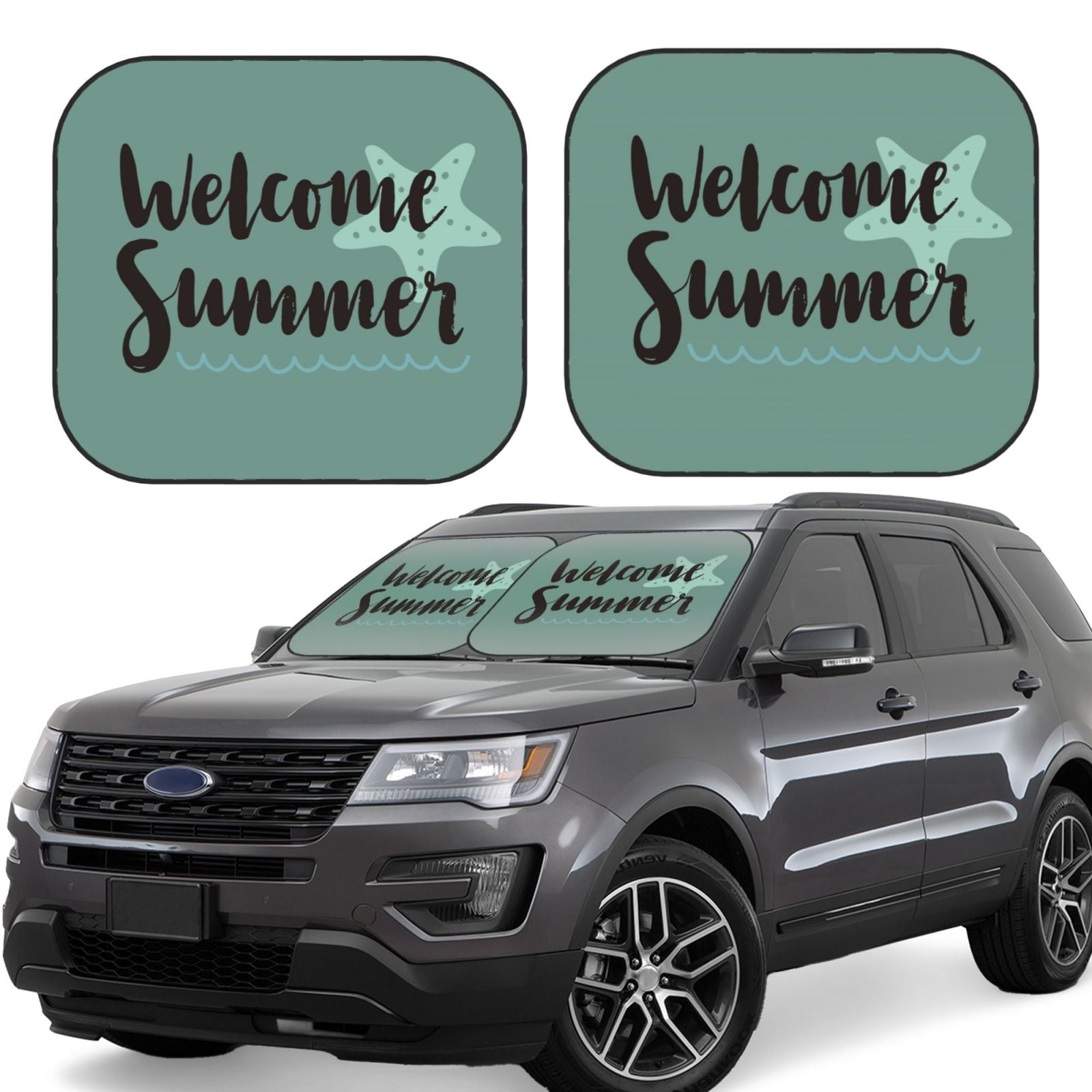 Kll Welcome Summer Windshield Sun Shade 2-Piece Foldable Car Front ...