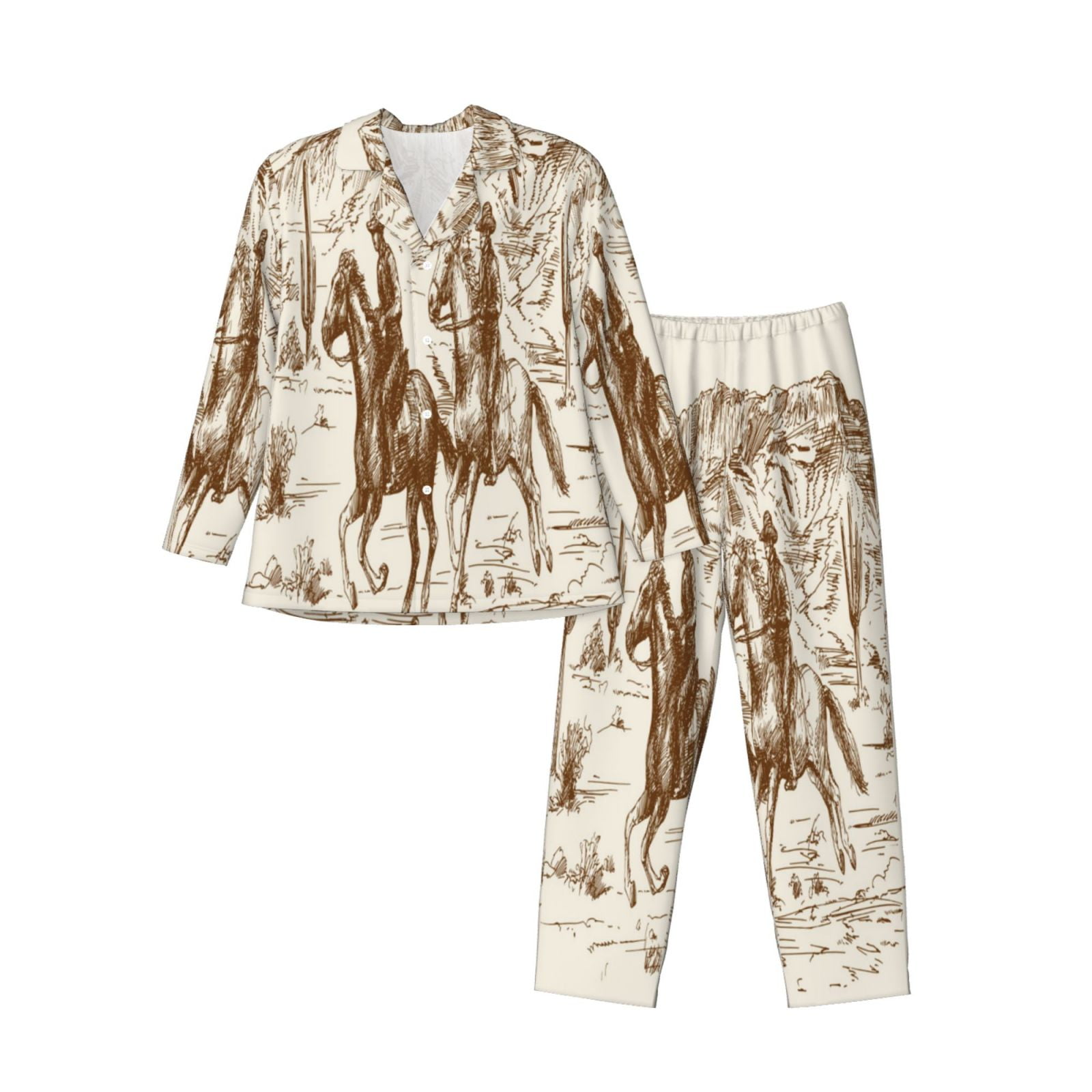 Kll Western Desert Cowboys1 Sleepwear Mens Flannel Pajamas,Long Cotton ...