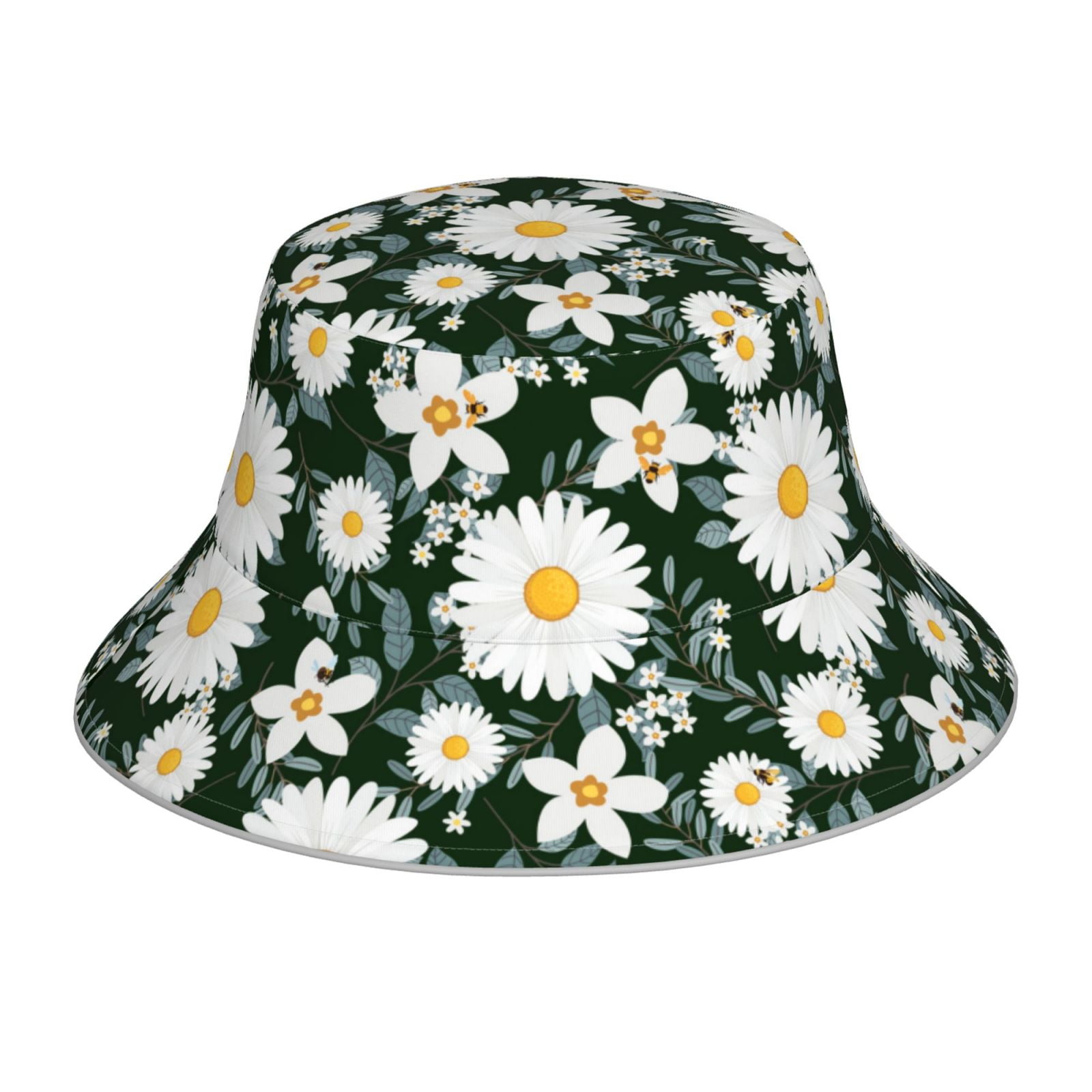 Kll White Daisies And Bee Bucket Hat For Women Men Packable Travel ...