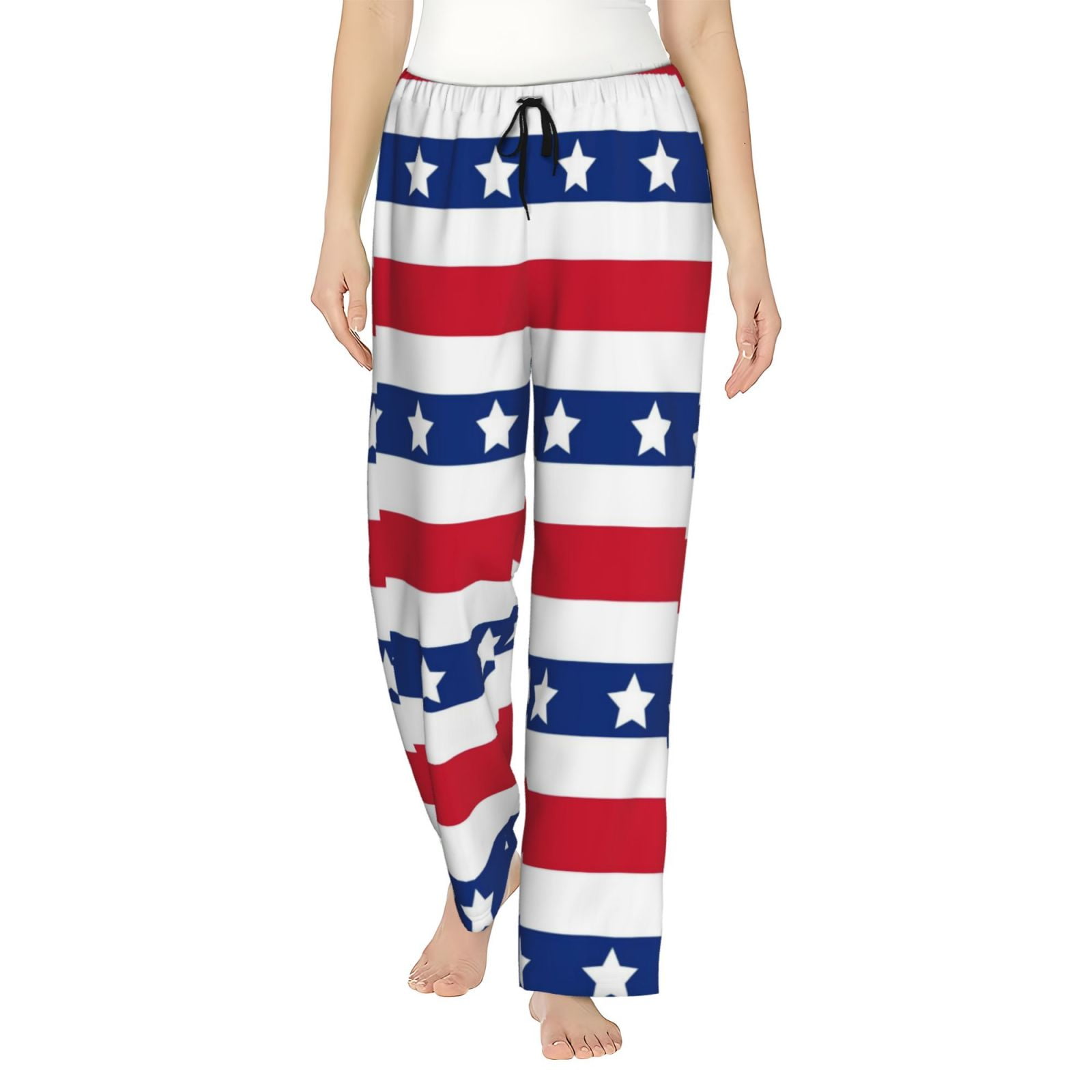 Kll Womens American Patriotic Stars And Stripes Print Pajama Pants Soft ...