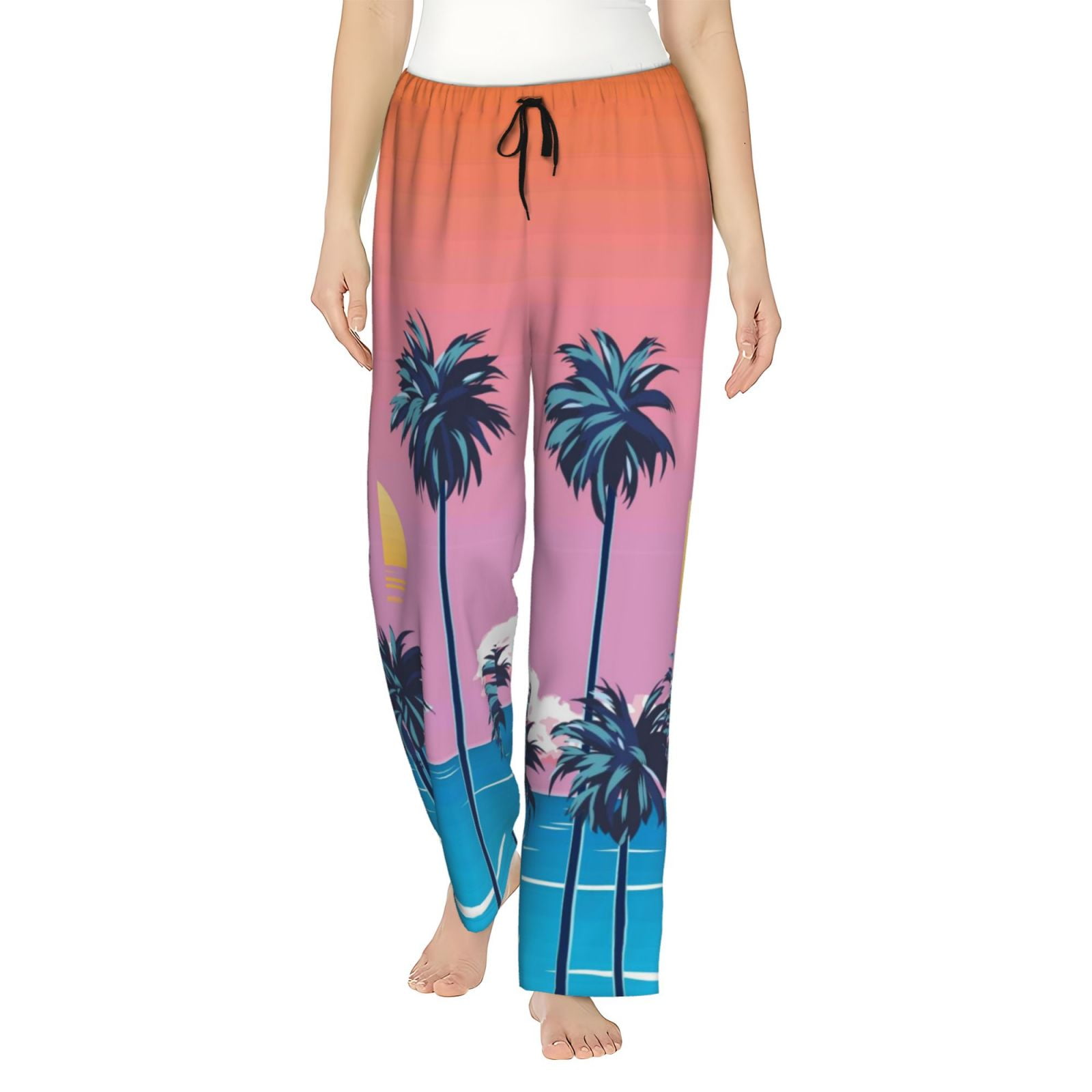 Kll Womens Beach With Palm Trees Print Pajama Pants Soft Pajama Bottoms ...