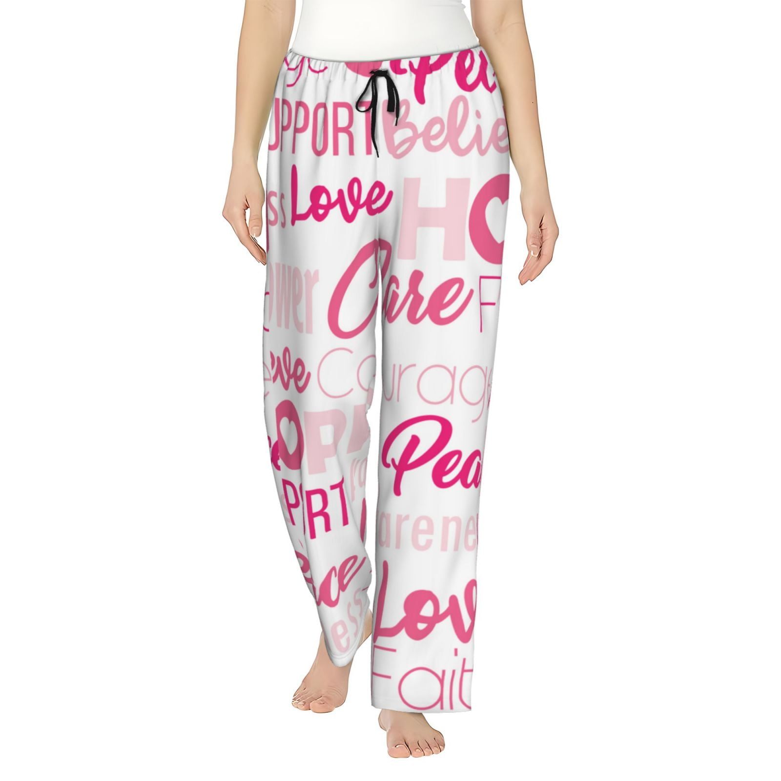 Kll Womens Breast Cancer Pink Ribbons Awareness (2) Print Pajama Pants ...