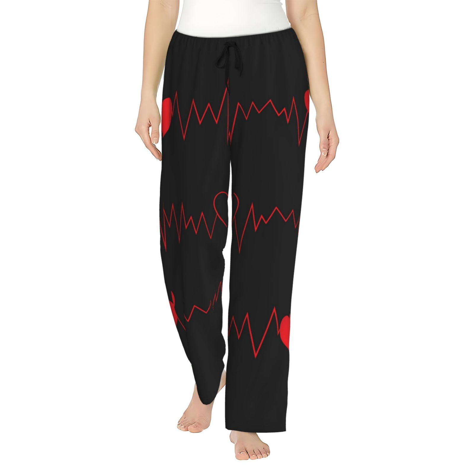 Kll Womens Cardiogram And Heart Print Pajama Pants Soft Pajama Bottoms ...