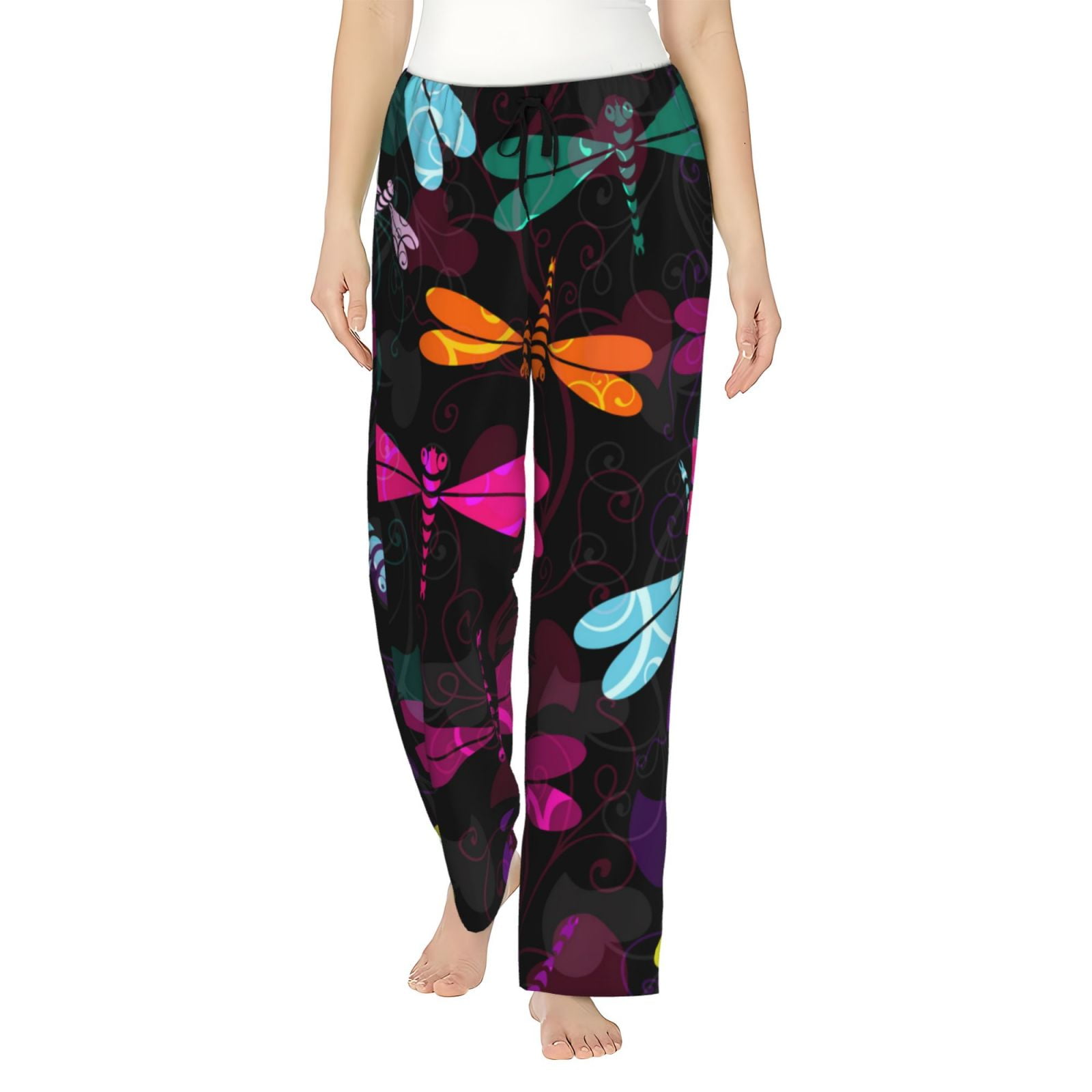 Kll Womens Colorful Dragonflies Print Pajama Pants Soft Pajama Bottoms