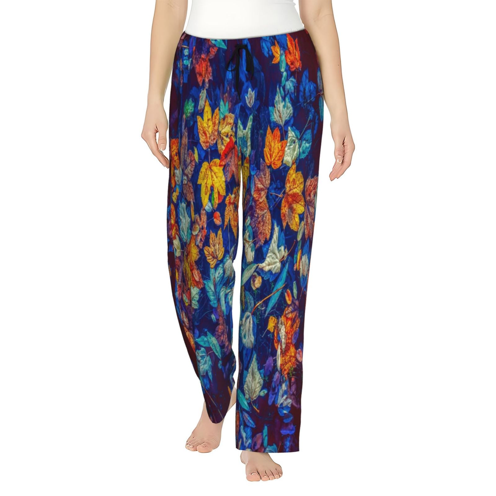 Kll Womens Colorful Fall Leaves Print Pajama Pants Soft Pajama Bottoms ...