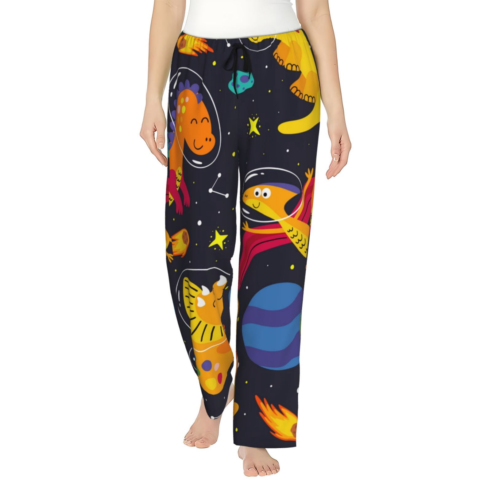 Kll Womens Dinosaurs In Space Print Pajama Pants Soft Pajama Bottoms ...