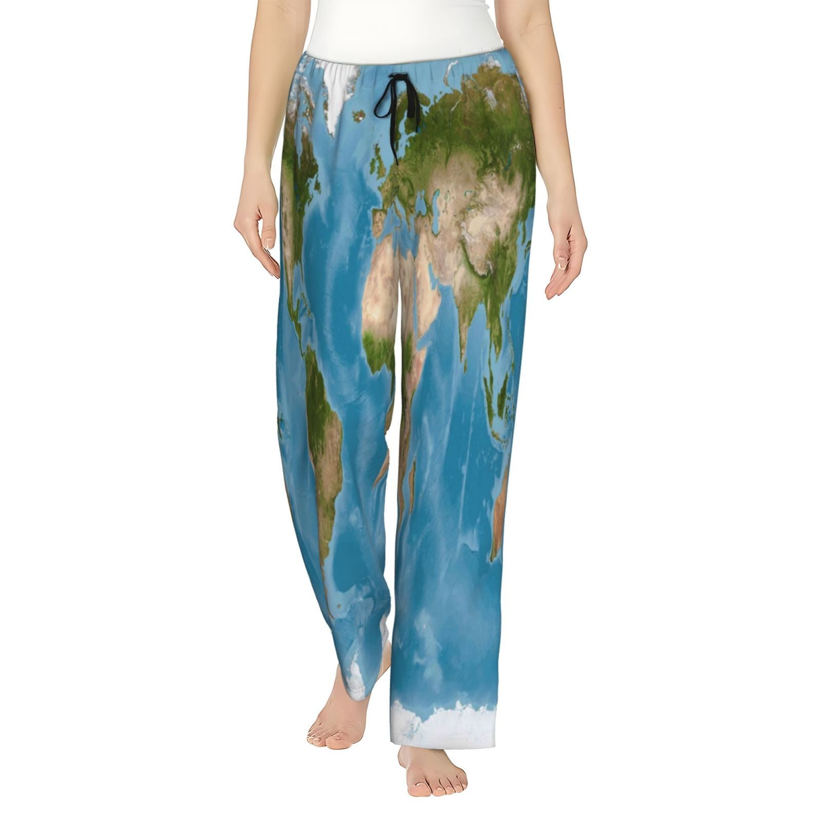 Kll Womens Earth View World Map Print Pajama Pants Soft Pajama Bottoms ...