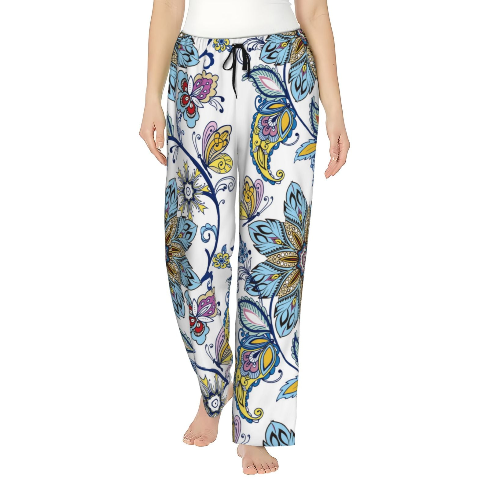 Kll Womens Flowers And Butterflies Print Pajama Pants Soft Pajama ...