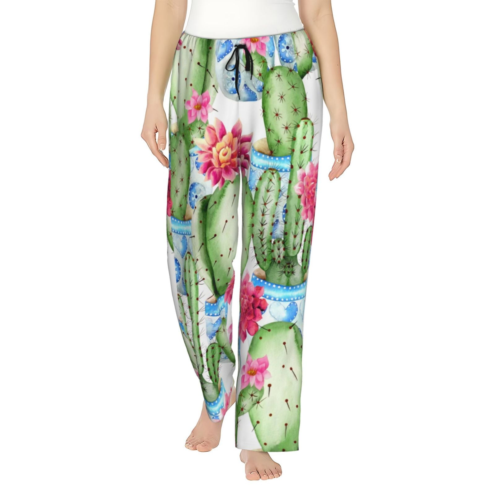 Kll Womens Flowers And Cactus Print Pajama Pants Soft Pajama Bottoms ...