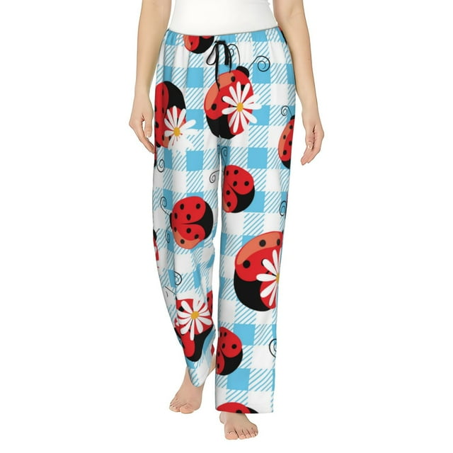Kll Womens Flowers And Lady Bugs Print Pajama Pants Soft Pajama Bottoms ...