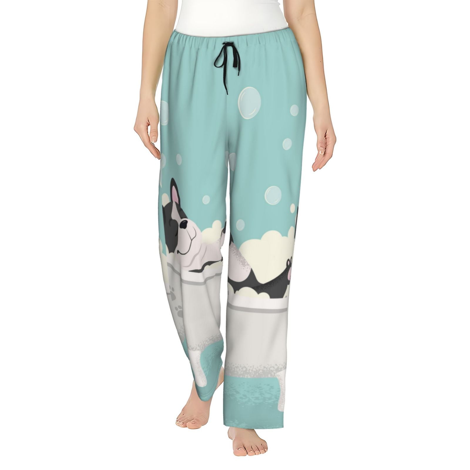 Kll Womens French Bulldog Taking A Bath Print Pajama Pants Soft Pajama ...