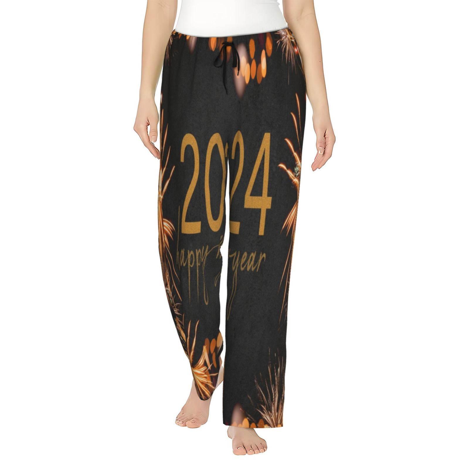 Kll Womens Happy New Year 2024 Print Pajama Pants Soft Pajama Bottoms ...