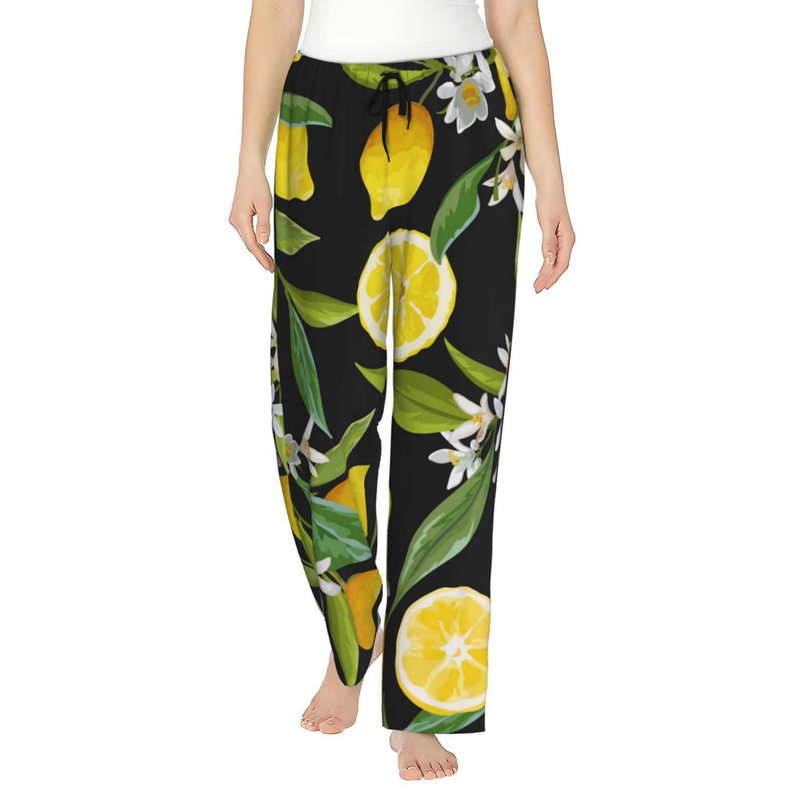 Kll Womens Lemon Fruits Flowers Leaves Print Pajama Pants Soft Pajama ...