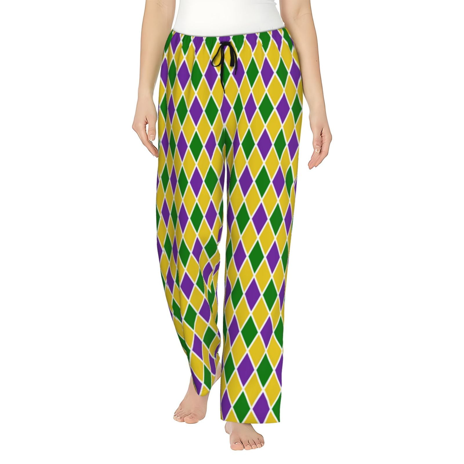 Kll Womens Mardi Gras Purple Yellow Plaid Print Pajama Pants Soft