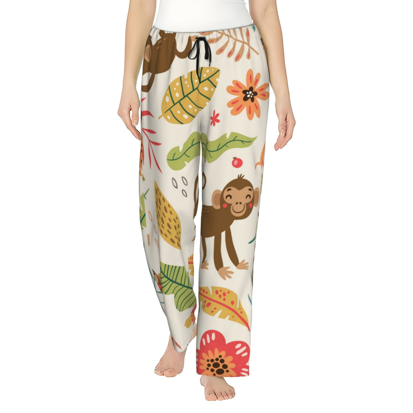 Kll Womens Monkeys In The Jungle Print Pajama Pants Soft Pajama Bottoms ...