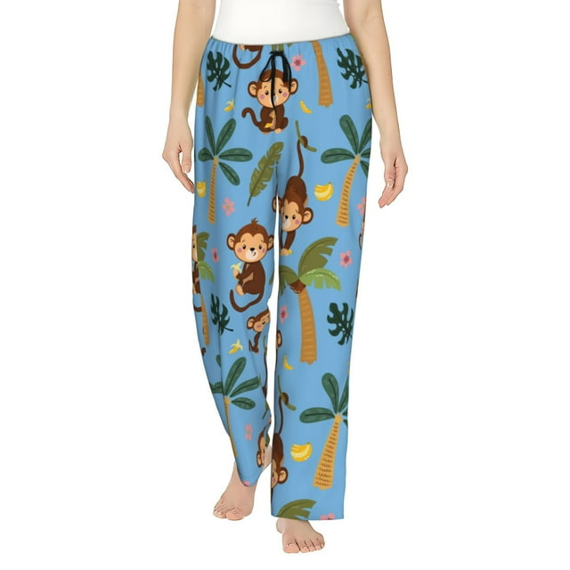 Kll Womens Monkeys Swinging From Palms Print Pajama Pants Soft Pajama ...