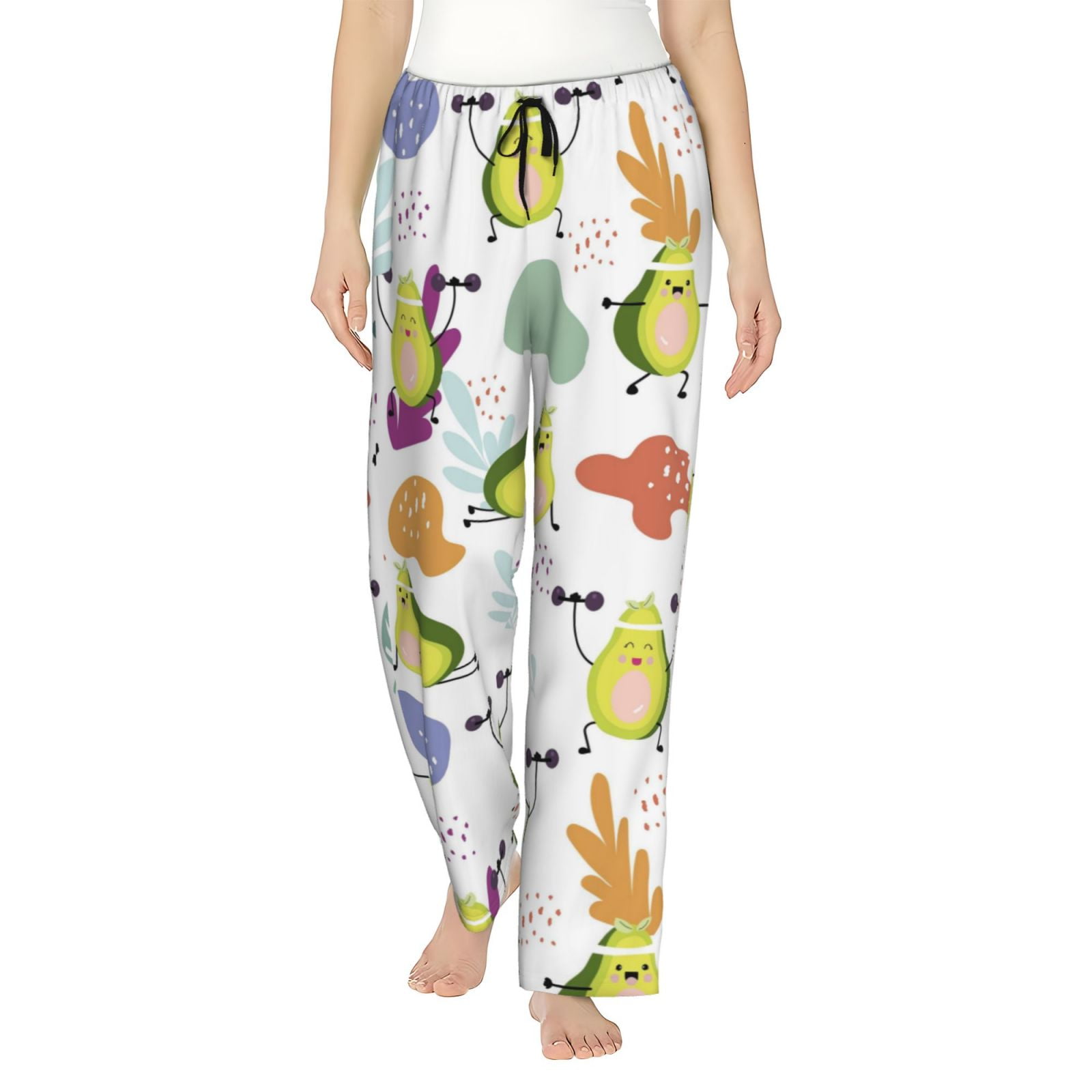 Kll Womens Orange Green Avocado Print Pajama Pants Soft Pajama Bottoms ...