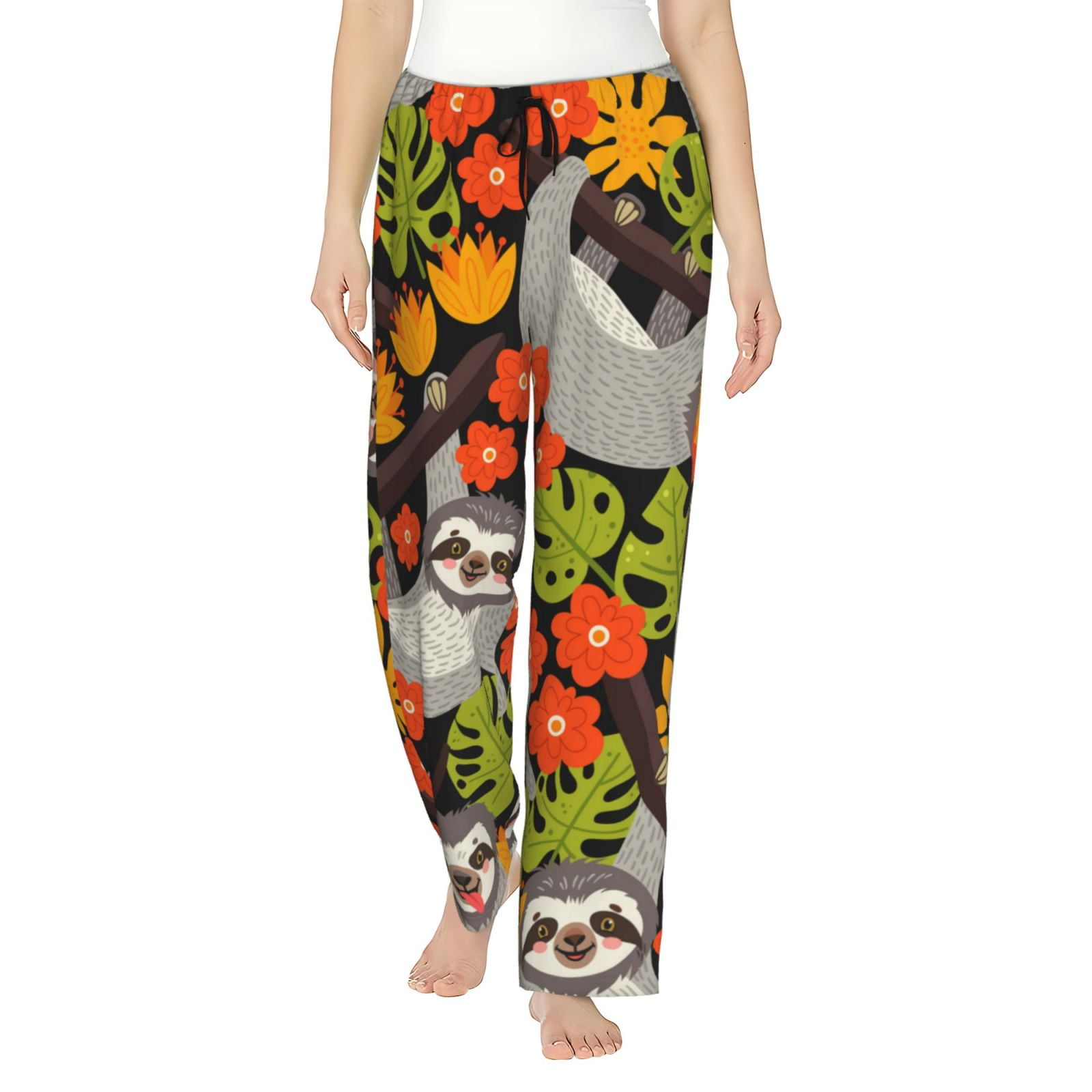 Kll Womens Sloth On The Branch Print Pajama Pants Soft Pajama Bottoms ...