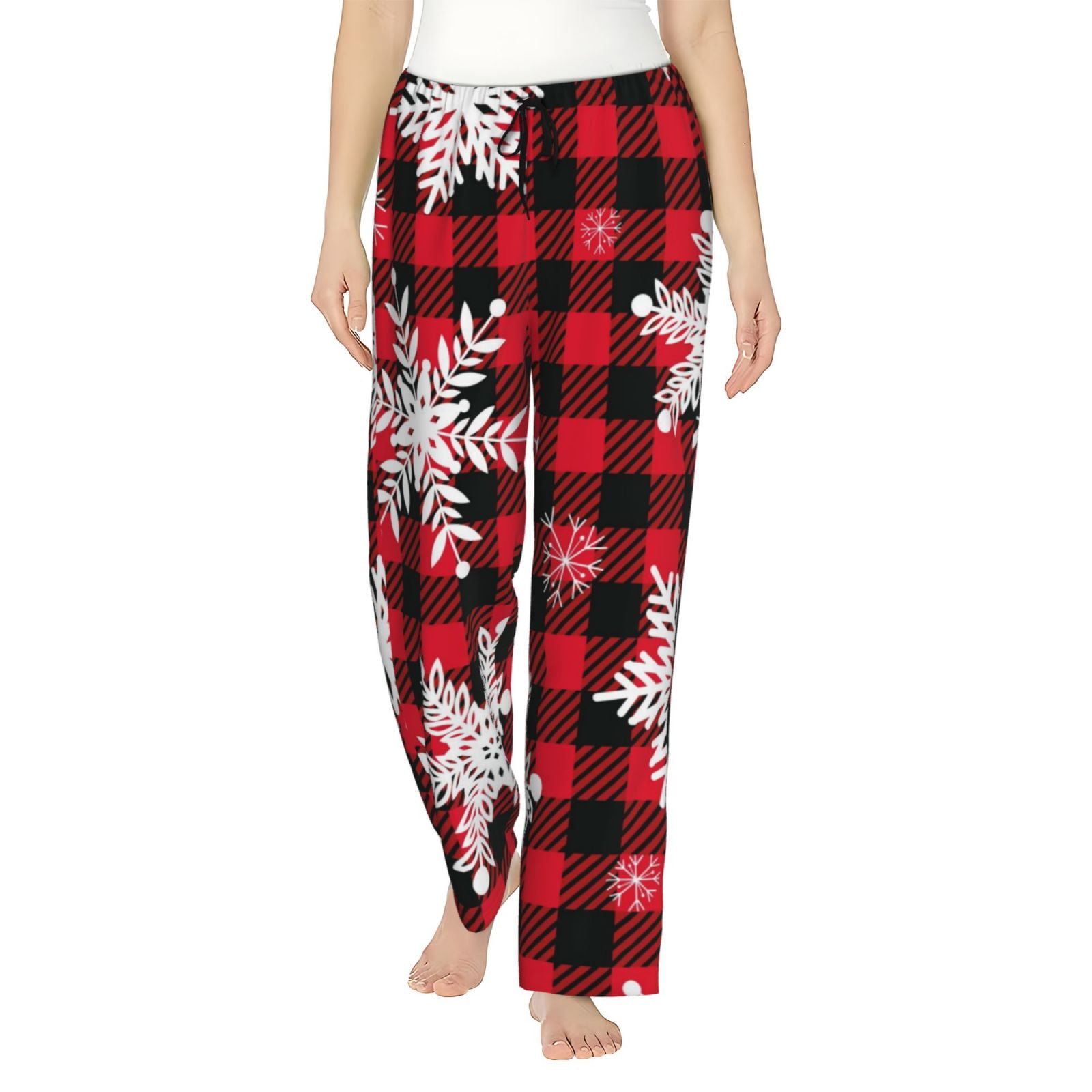Kll Womens Snowflakes On A Buffalo Plaid Print Pajama Pants Soft Pajama ...