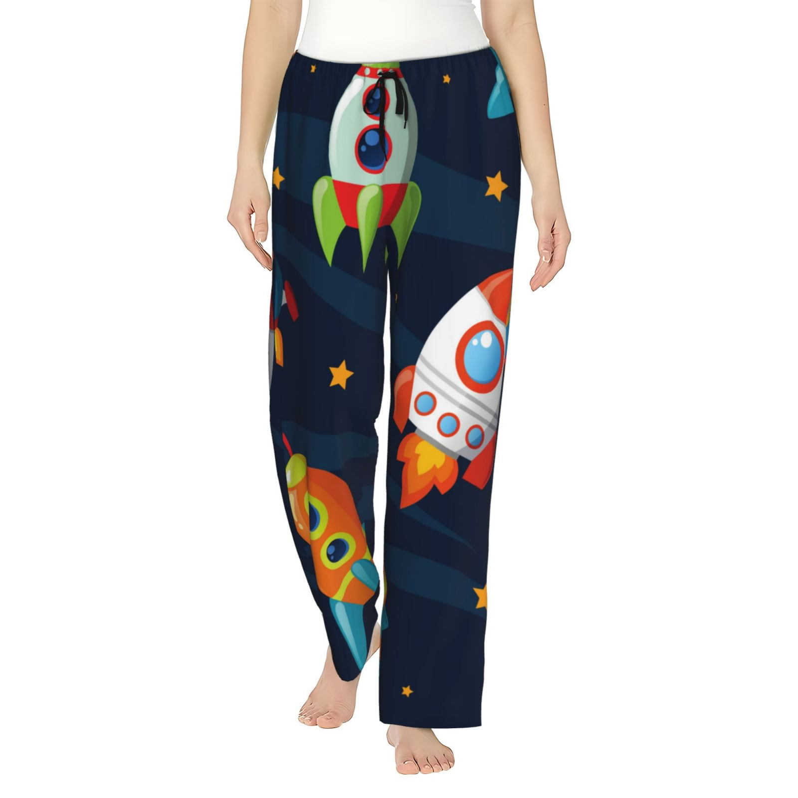 Kll Womens Spaceships And Stars Print Pajama Pants Soft Pajama Bottoms ...