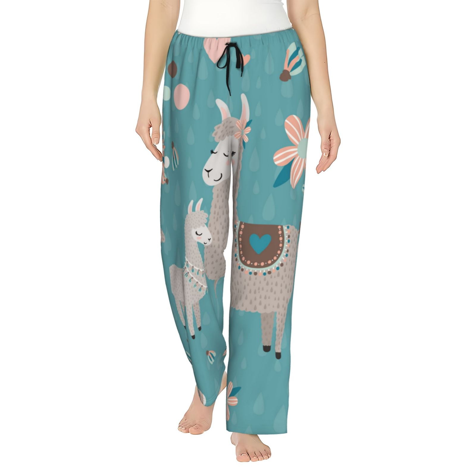 Kll Womens Teal Mama Llama Print Pajama Pants Soft Pajama Bottoms For ...