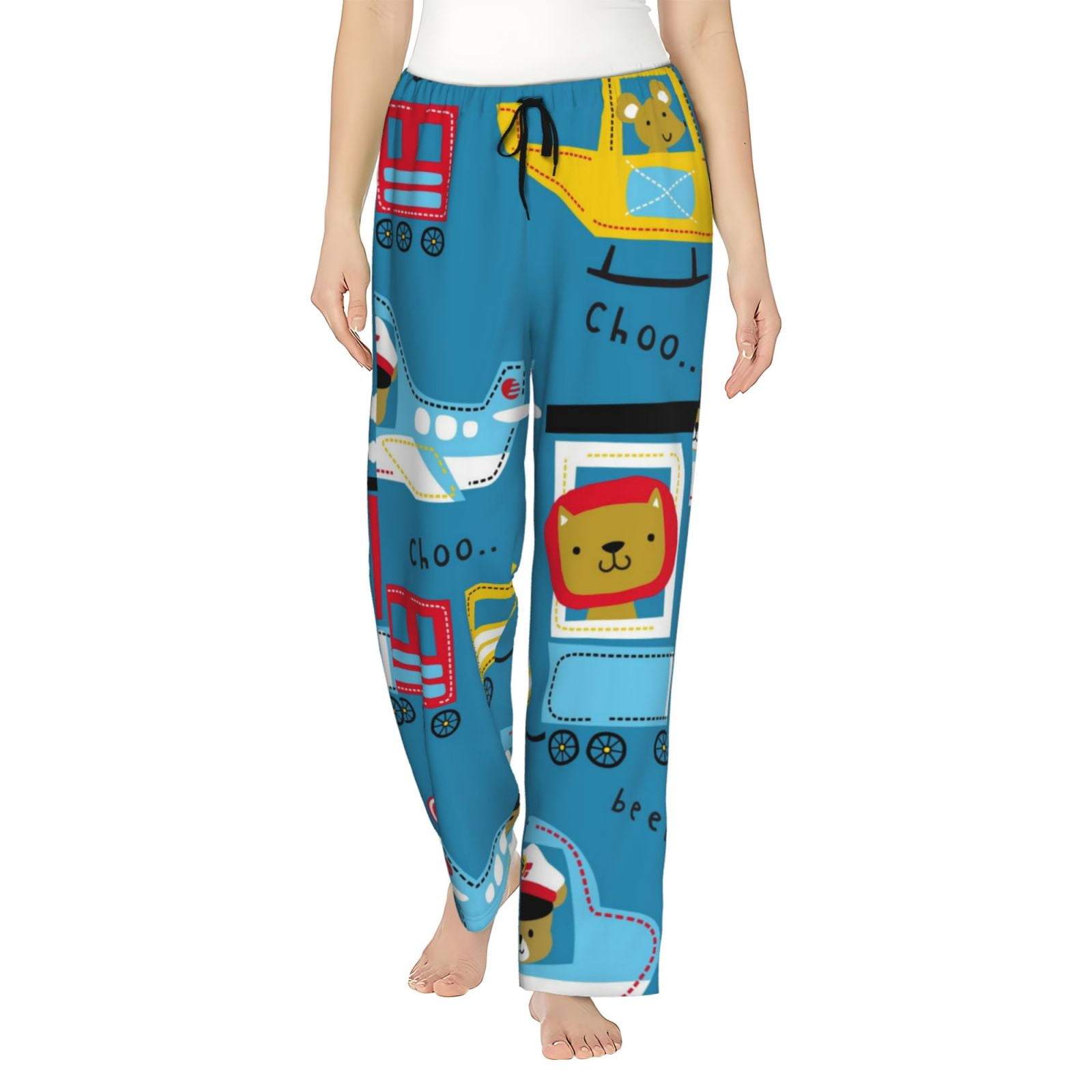 Kll Womens Transportations With Cute Animals Print Pajama Pants Soft ...