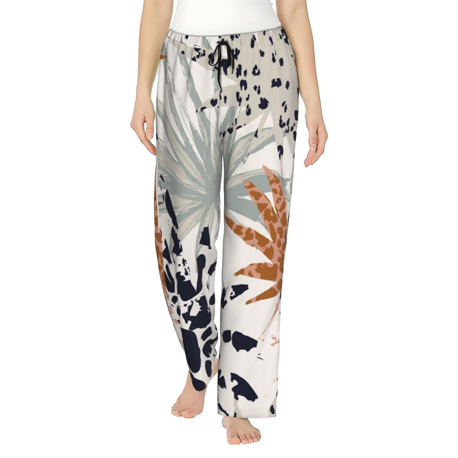 Kll Womens Tropical Leaves Print Pajama Pants Soft Pajama Bottoms For
