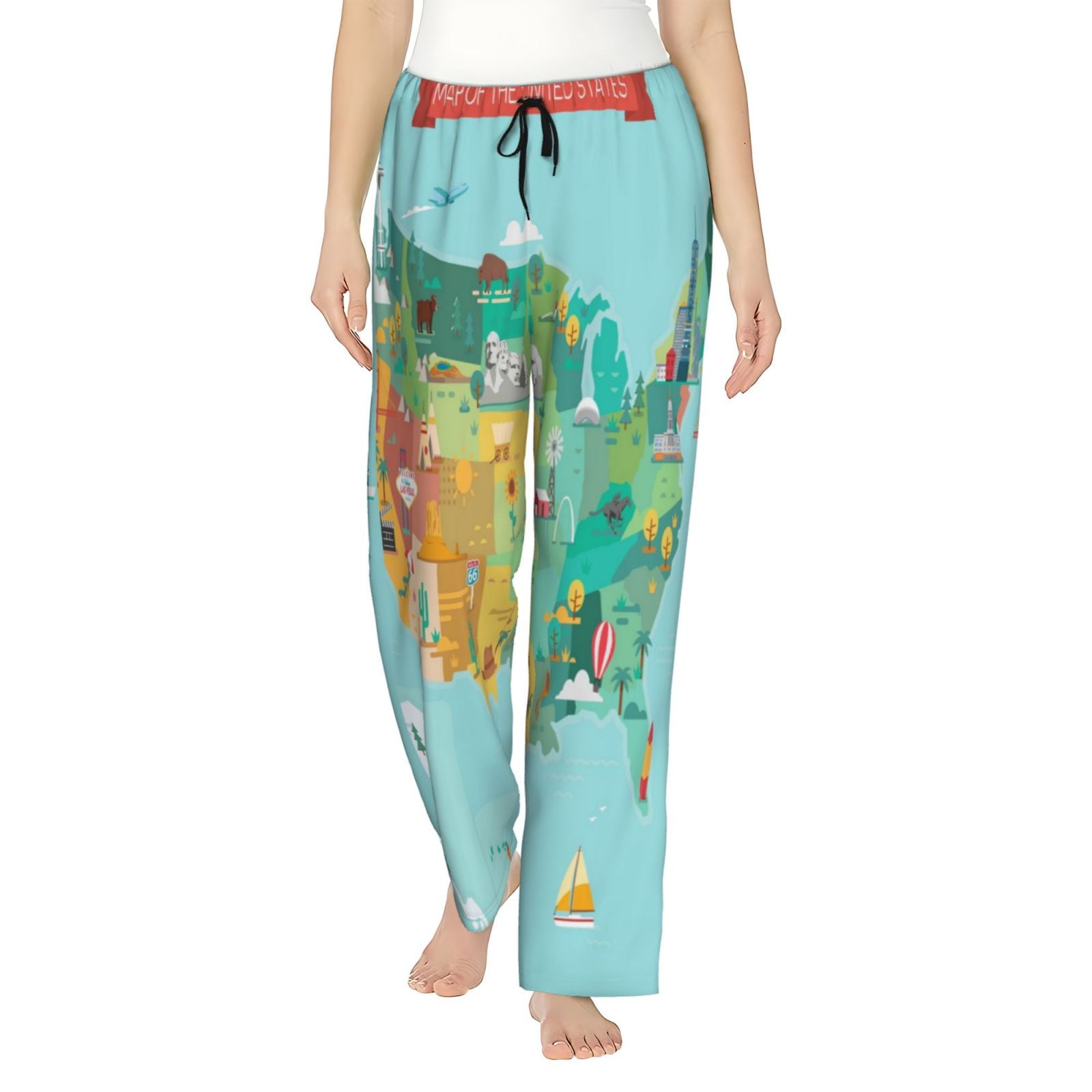 Kll Womens Usa Tourist Map Print Pajama Pants Soft Pajama Bottoms For ...
