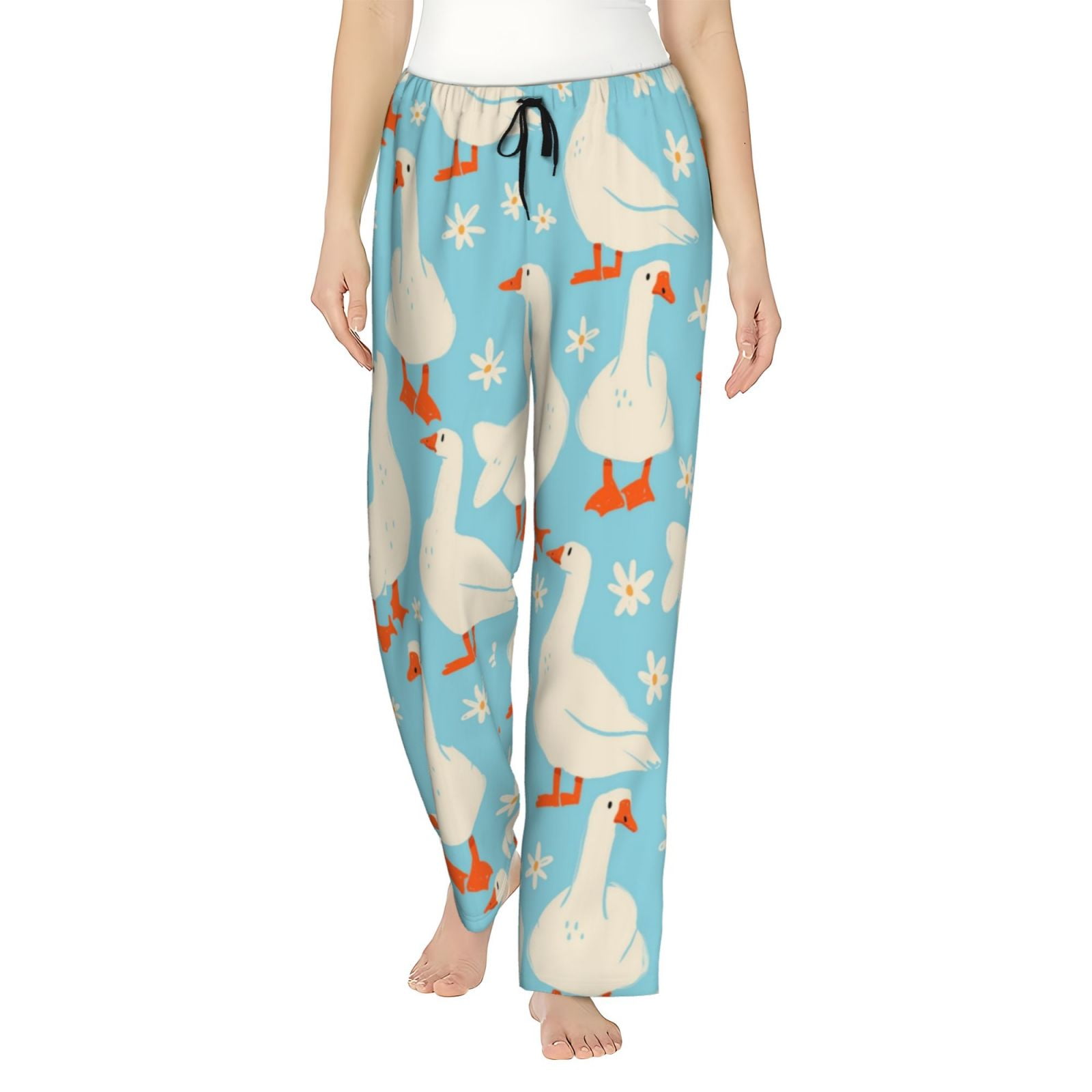 Kll Womens White Geese And Flower Print Pajama Pants Soft Pajama ...