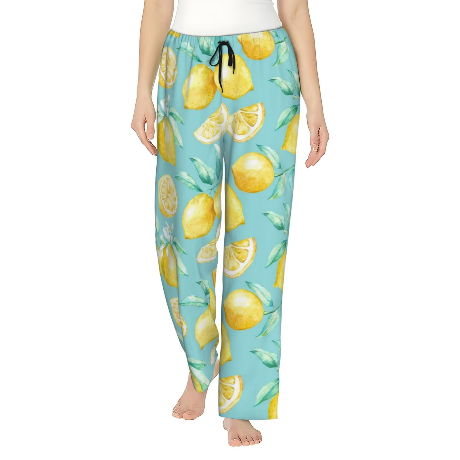 Kll Womens Yellow Lemon Print Pajama Pants Soft Pajama Bottoms For ...