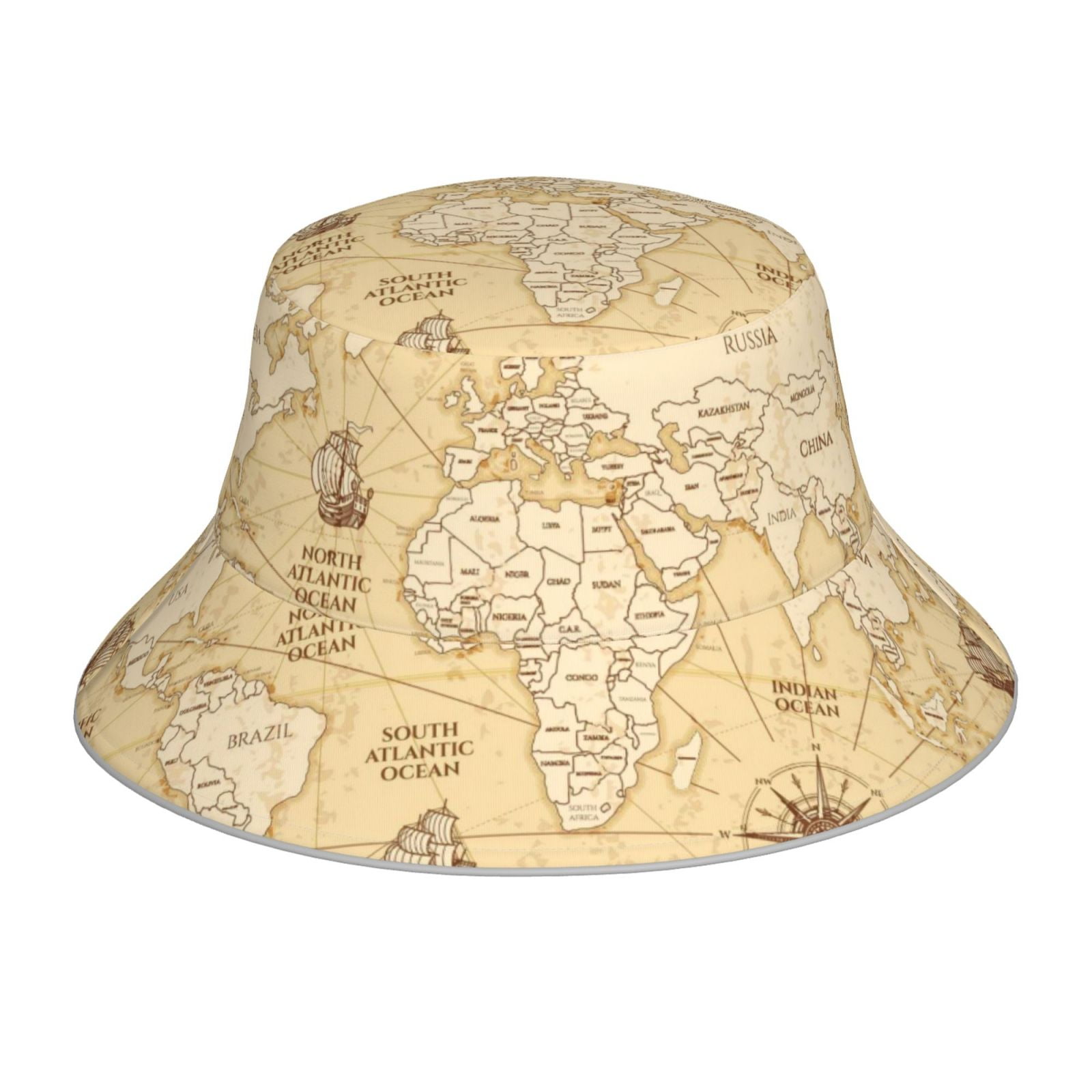 Kll World Map Bucket Hat For Women Men Packable Travel Beach Sun Hat ...