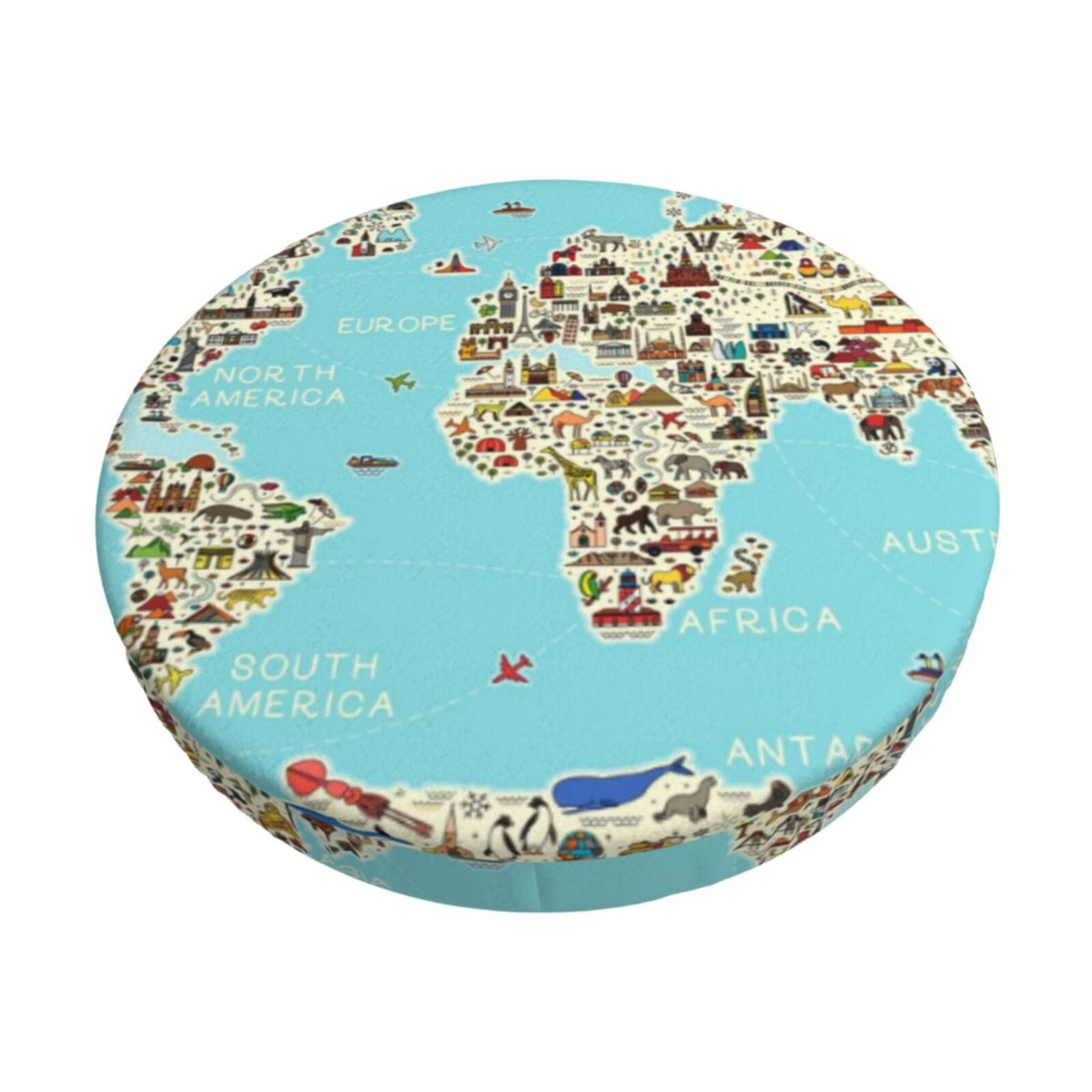 Kll World Travel Line Icons Map Round Bar Chair Cushion Cover 14 Inch ...