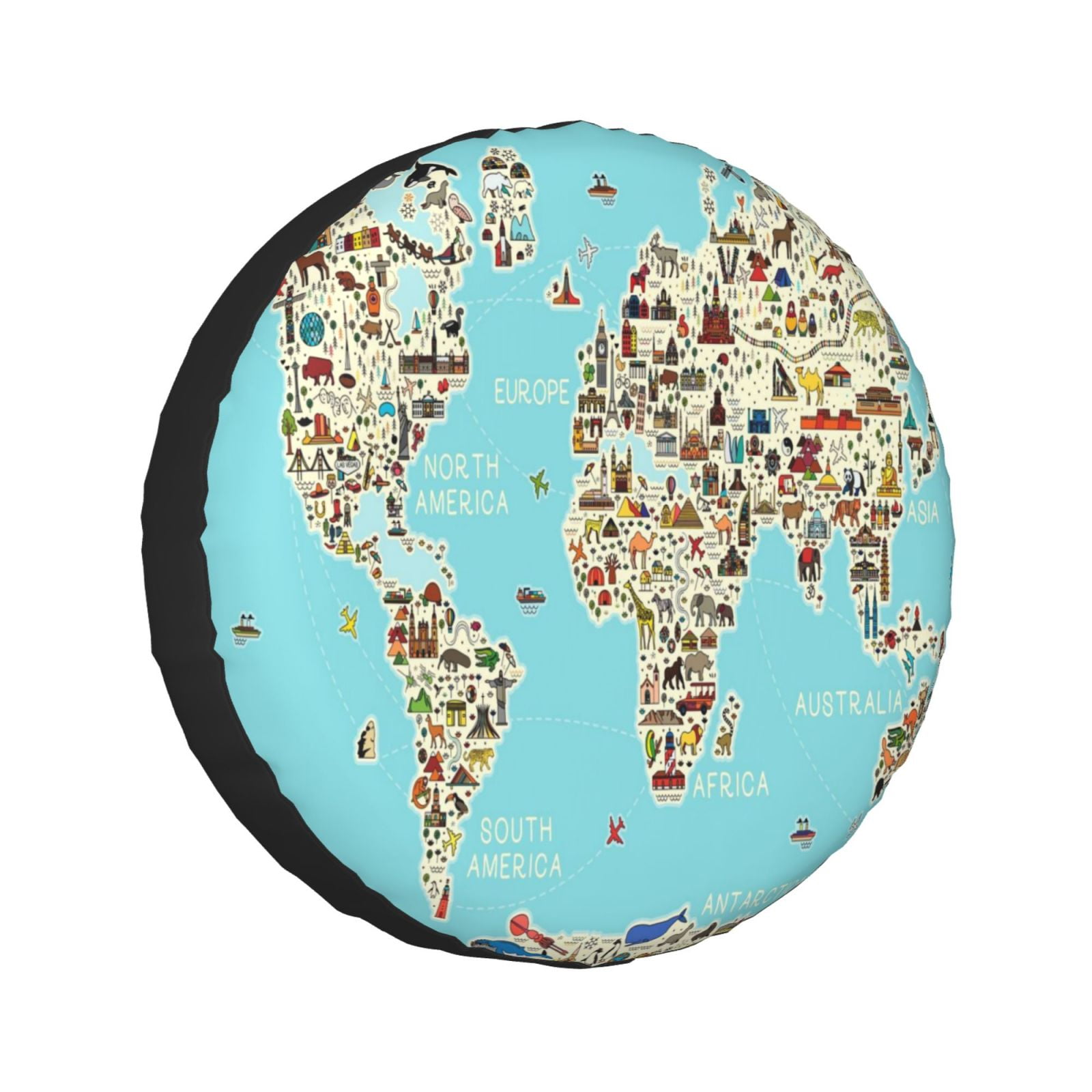 Kll World Travel Line Icons Map Tire Cover,Universal Wheel Tire Cover ...