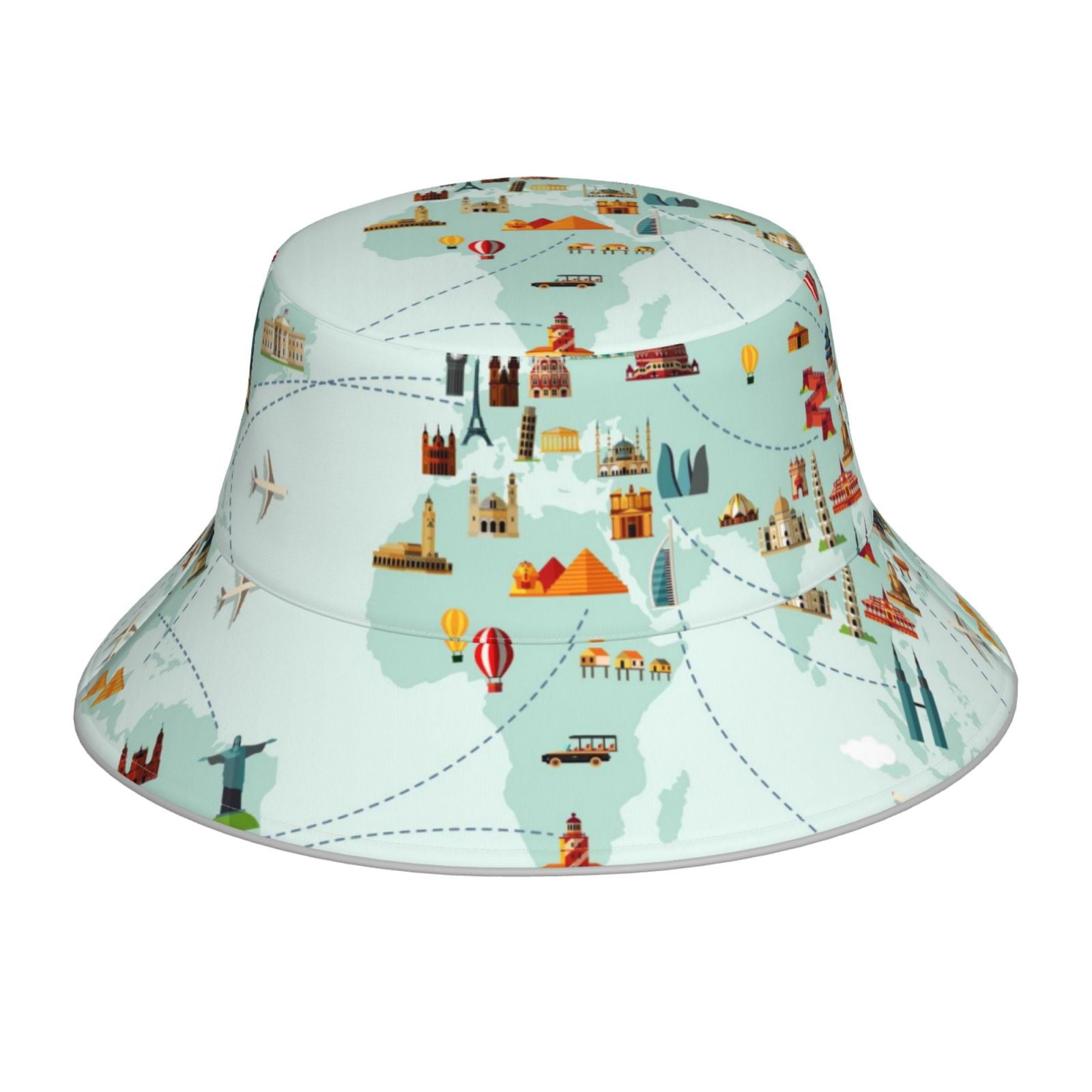 Kll World Travel Map Bucket Hat For Women Men Packable Travel Beach Sun ...