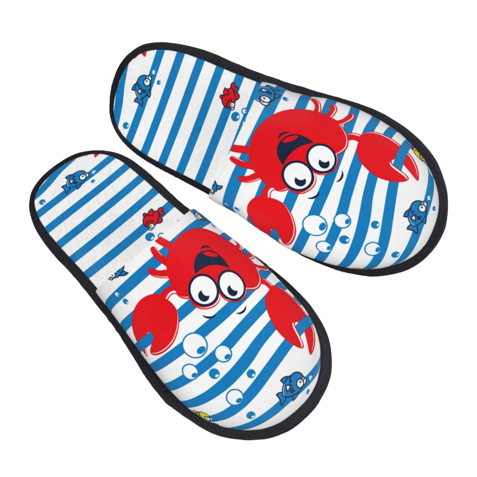 Kll red Funny Crab On Blue Stripe Slippers For Women Men House Slip On ...
