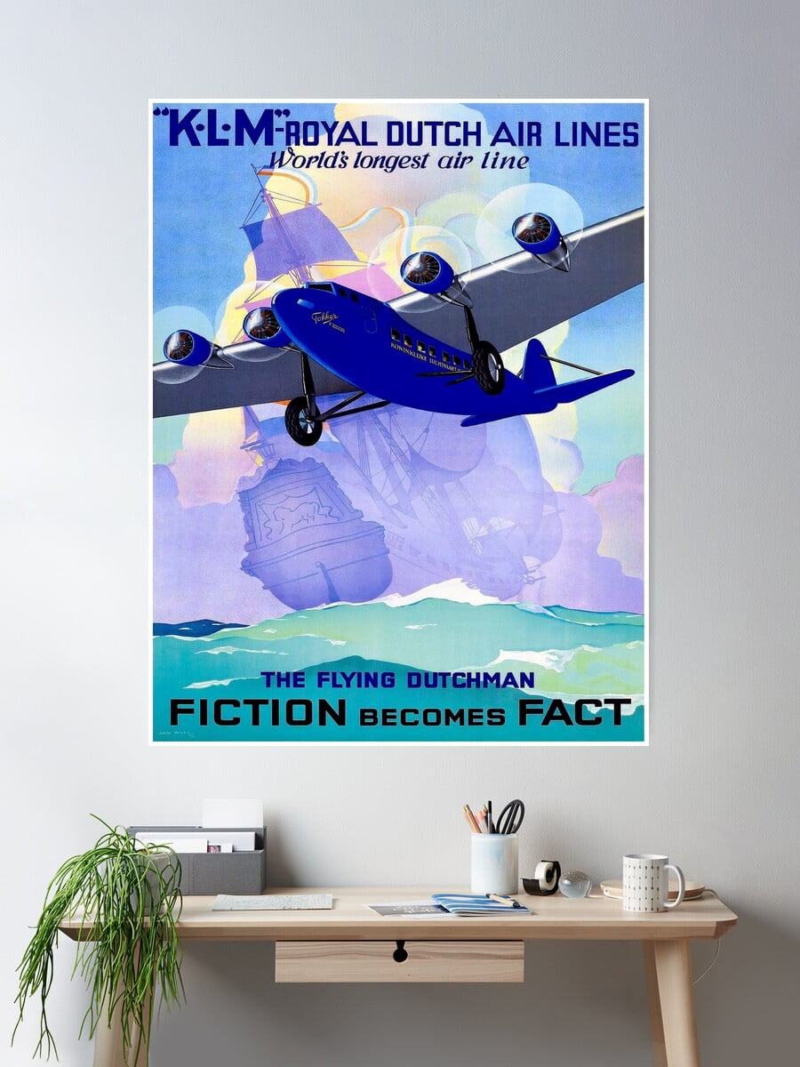 Klm : Flying Dutchman Vintage Travel Advertising Print Poster Wall Art ...
