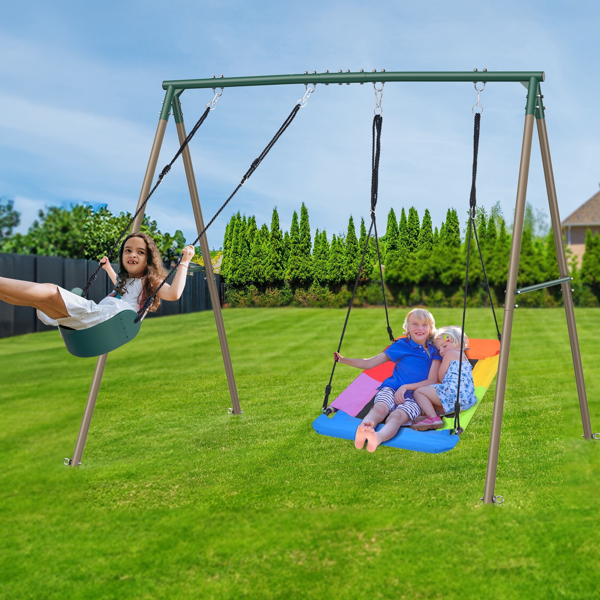 KloKick 440lbs Metal Swing Sets with 45" Platform Tree Swing & Belt ...