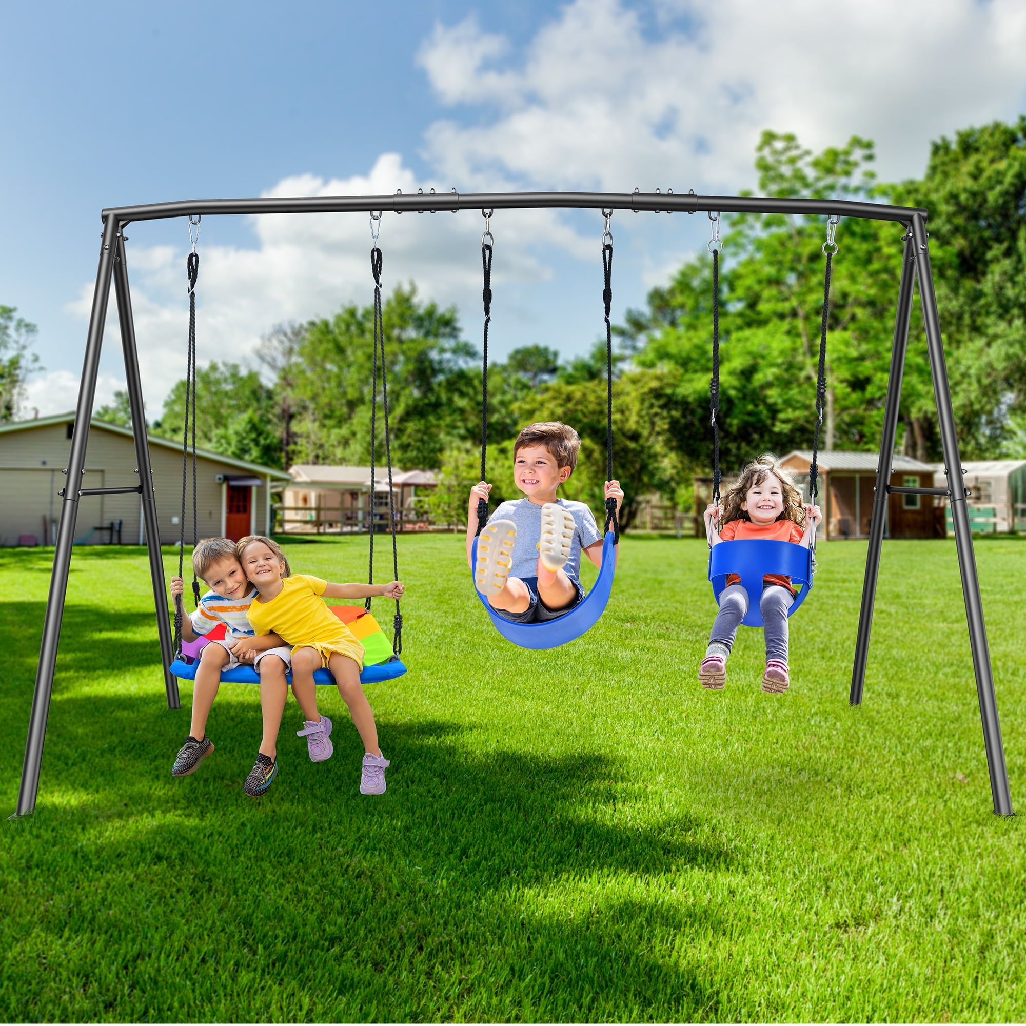 KloKick 440lbs Outdoor Swing Set for Kids – Includes Toddler Swing ...