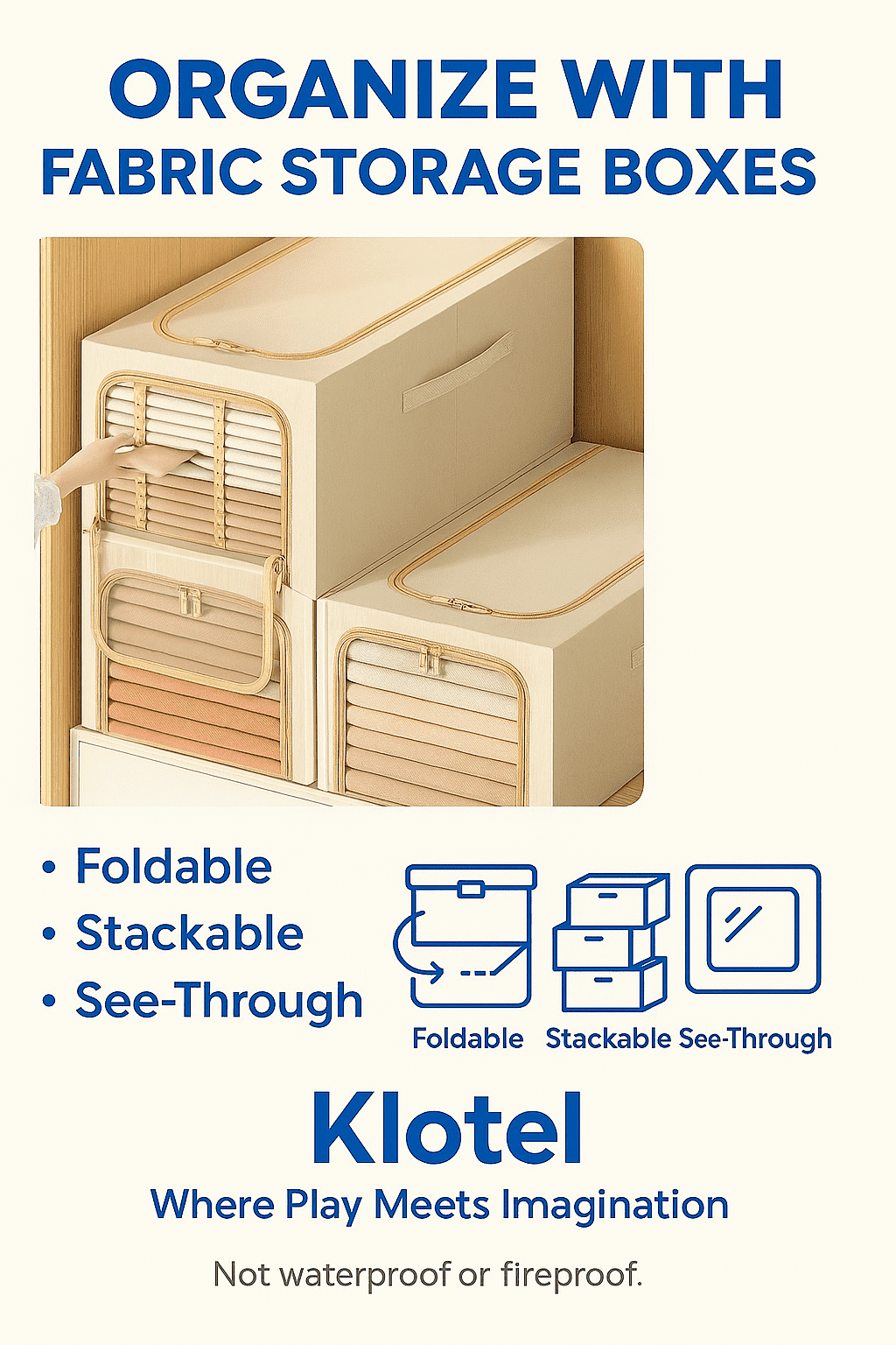 Klotel 3-Set khaki cotton Quilt Storage Boxes, Collapsible Storage ...