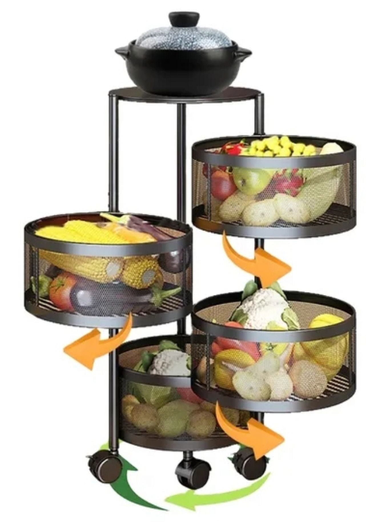 Klotel 4-Tiered Rotating Stainless Steel Fruit Vegetable Trolley with ...