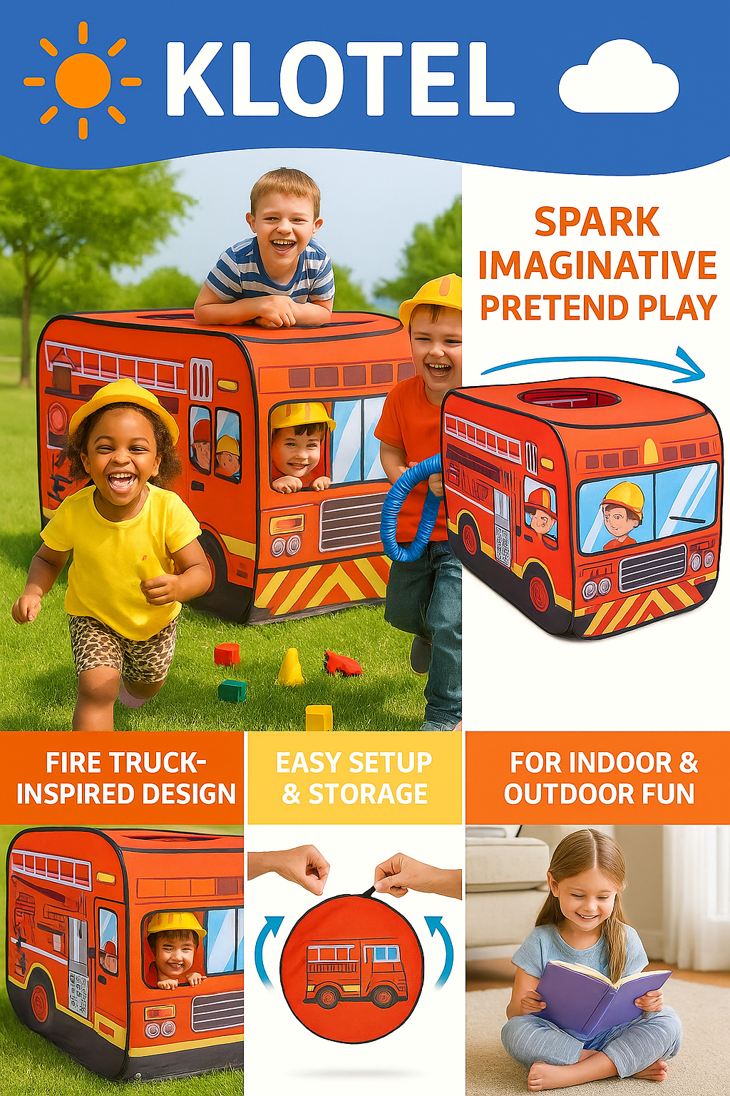 Klotel Firefighter Pop Up Child Tent 2 in 1 Indoor and Outdoor ...