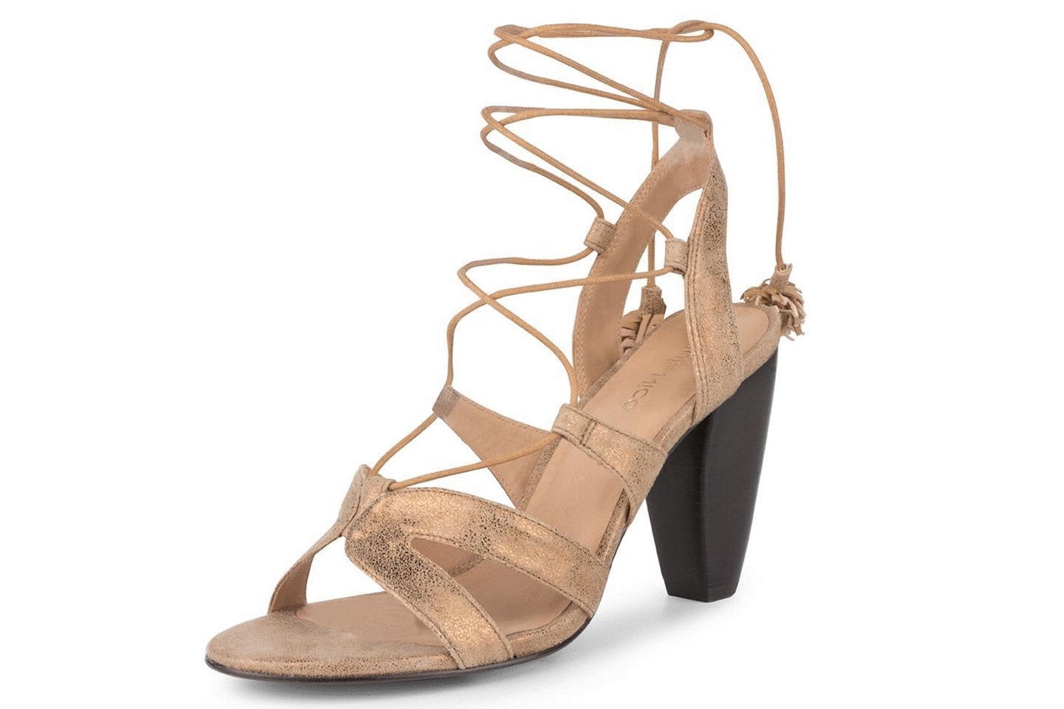 Klub Nico MAXINE Bronze Leather open Toe Cone Heeled Tie Up Dress ...