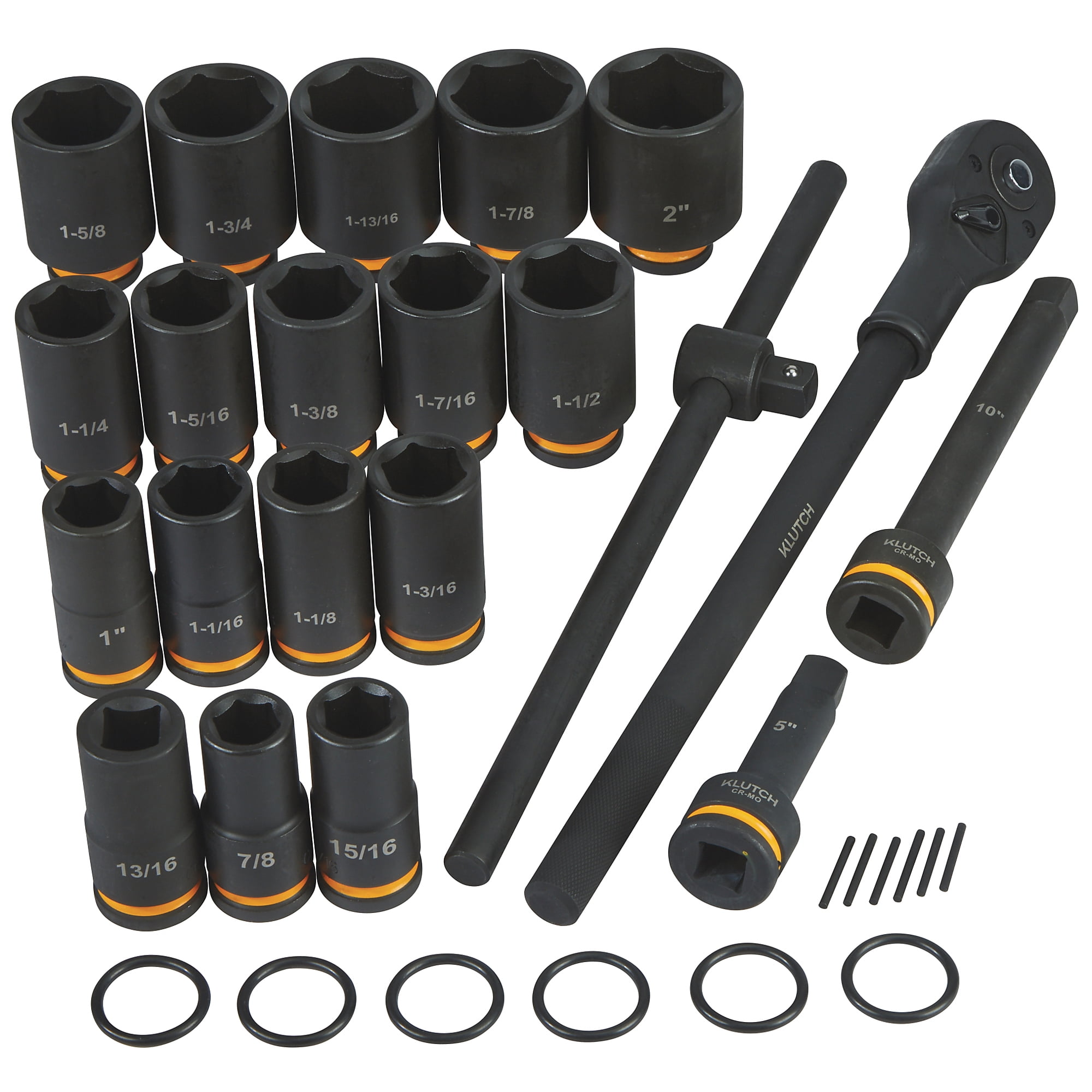Klutch 3/4in.-Drive Impact Ratchet Socket Set, Chrome Molybdenum, 21-Pc ...