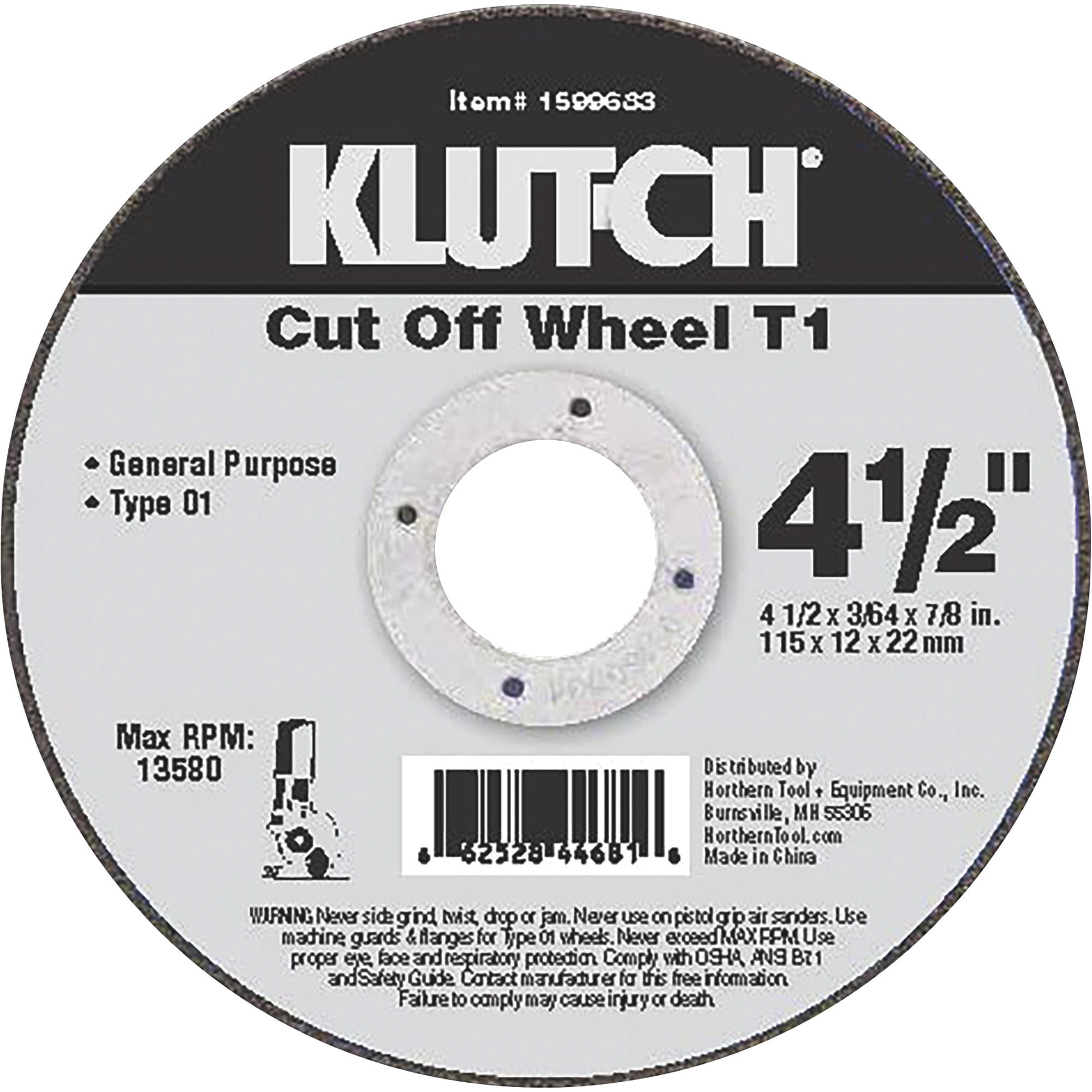Klutch 4-1/2in. T1 Cutoff Wheel, 13,580 Max. RPM - Walmart.com