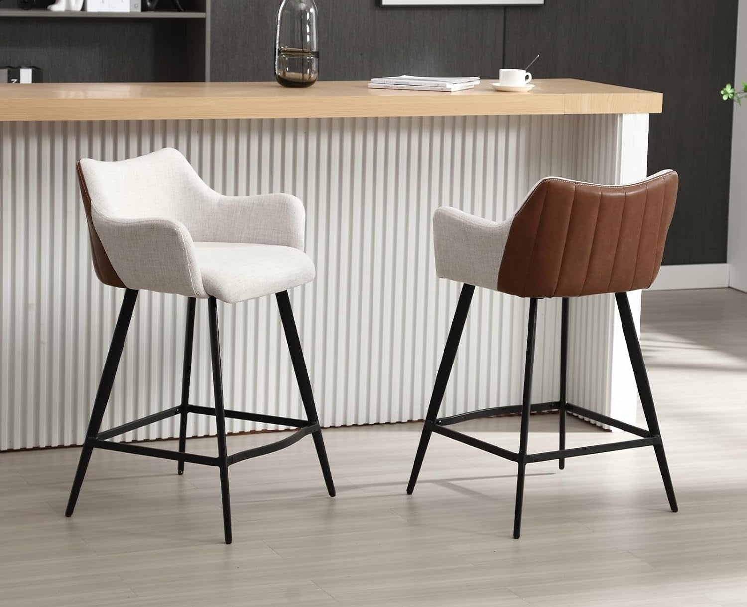 Kmax 26" Fabric Counter Height Bar Stools Modern Bar Stools with Metal ...