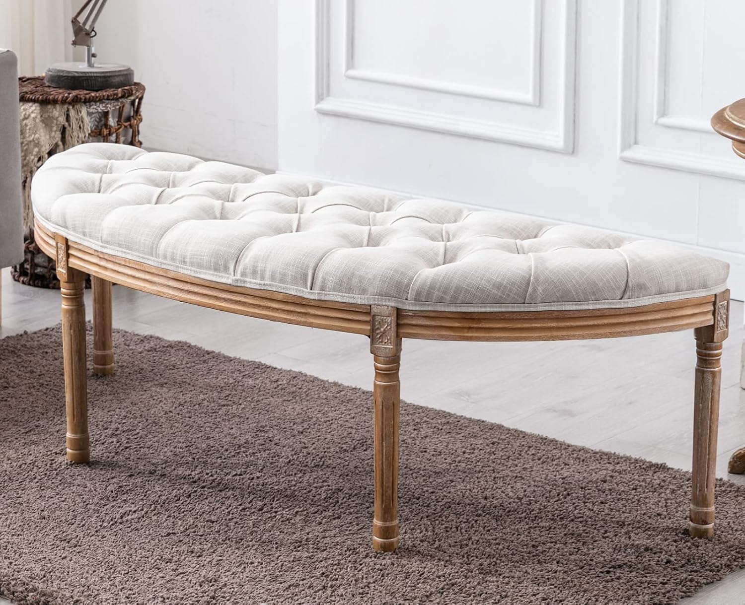 Kmax 55" Upholstered Bench Tufted Fabric Bench Vintage Semi-Circle ...
