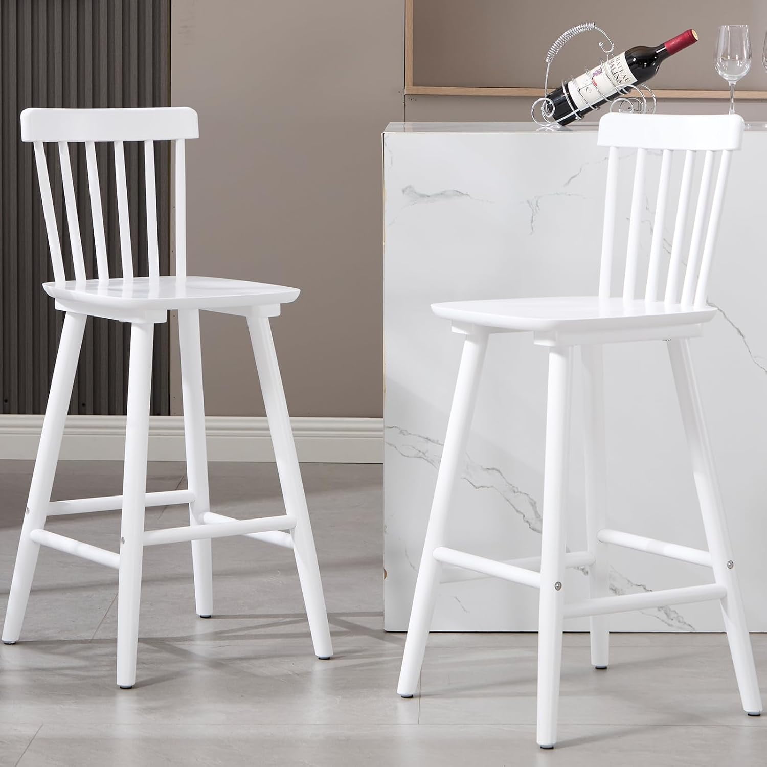 Kmax Barstools Set of 2, Wood Counter Height Stools 26 Inch Farmhouse ...