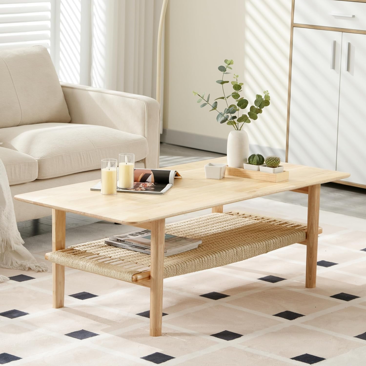 Kmax Coffee Table with Storage, Farmhouse Wood Living Room Tables ...